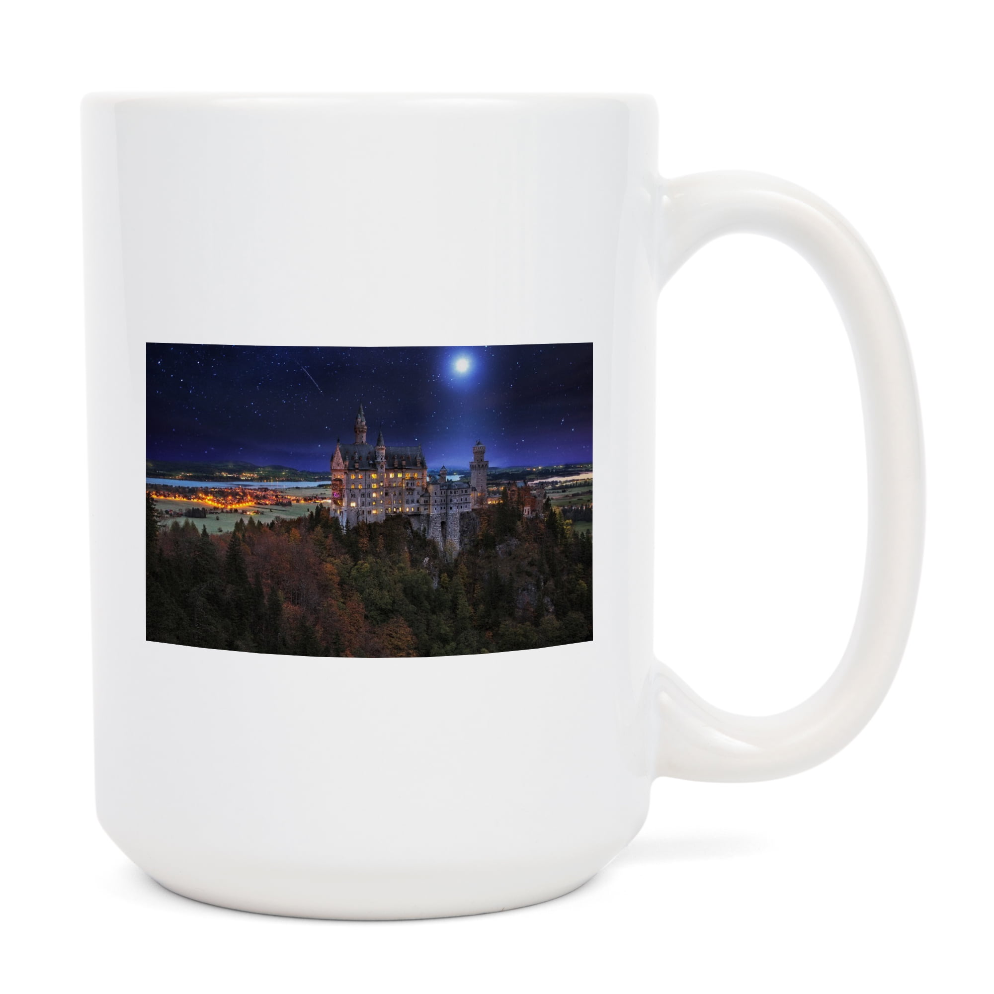 15 fl oz Ceramic Mug, Neuschwanstein Castle at Night, Germany ...