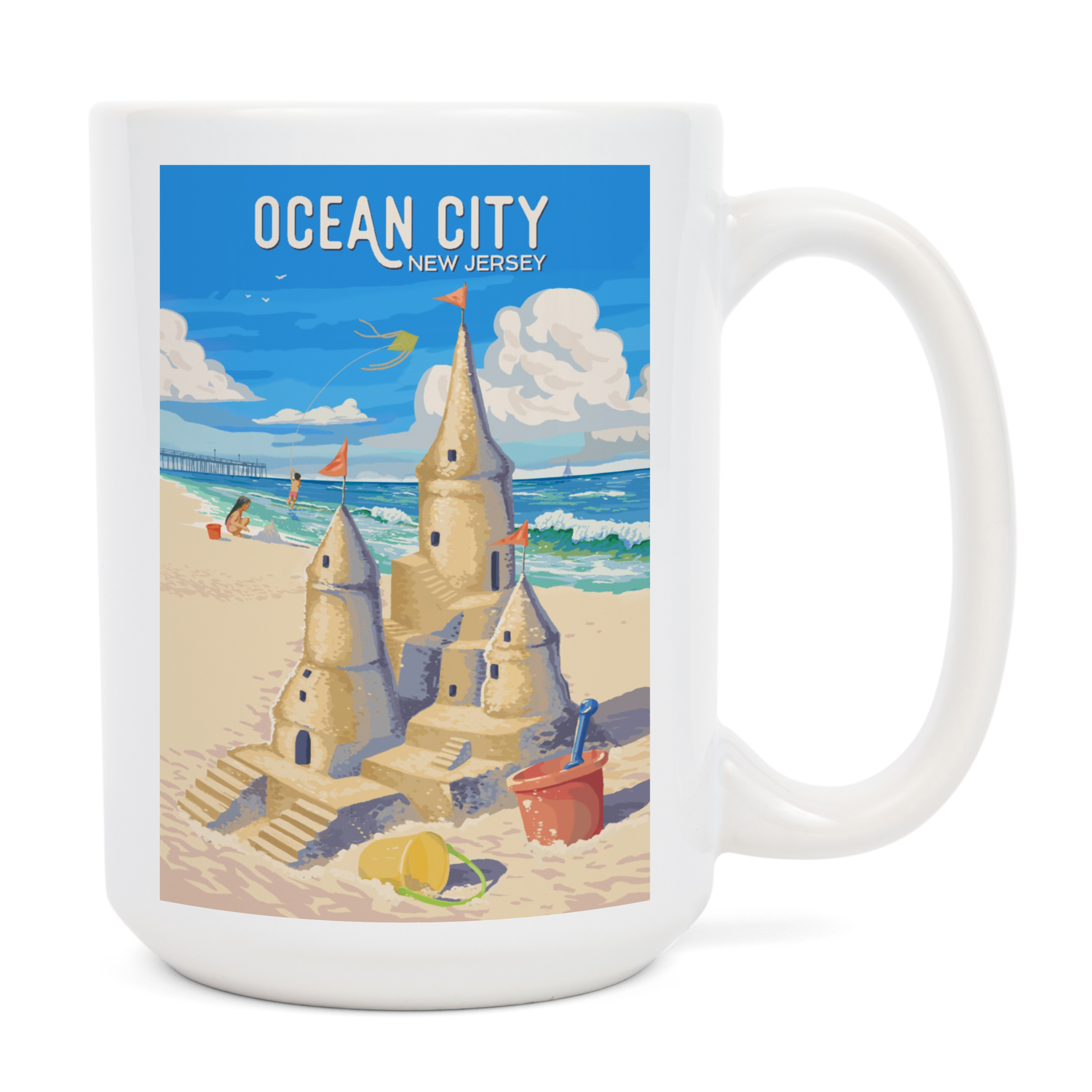 15 fl oz Ceramic Mug, Ocean City, New Jersey, Painterly, Soak Up Summer ...