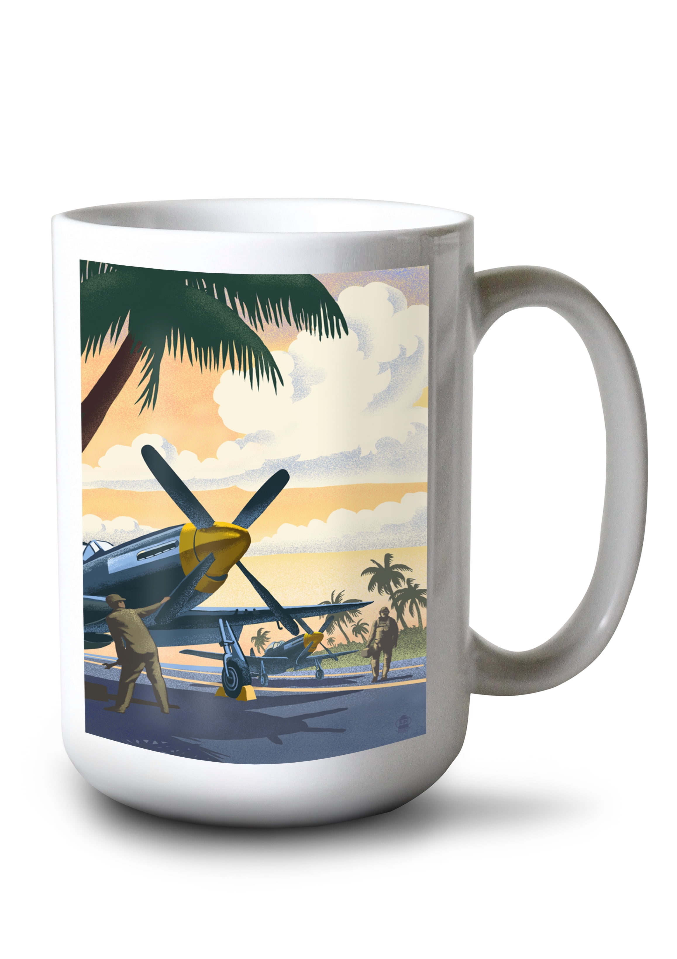 15 fl oz Ceramic Mug, P-51 Mustang at Air Field, Dishwasher & Microwave ...