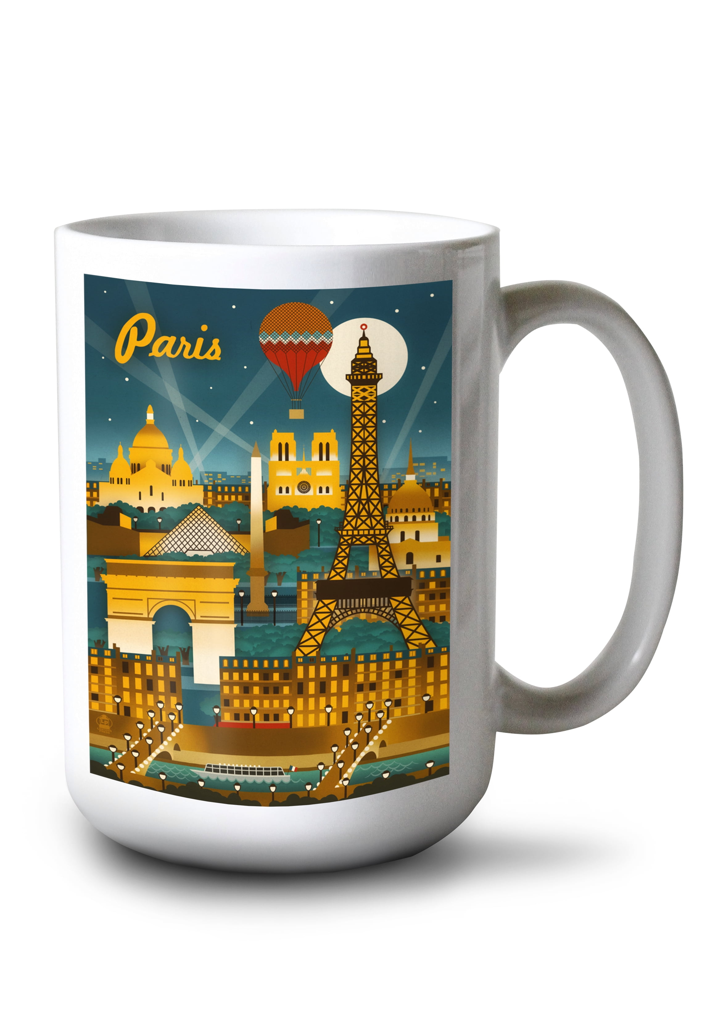 15 fl oz Ceramic Mug, Paris, France, Retro Skyline, Dishwasher ...