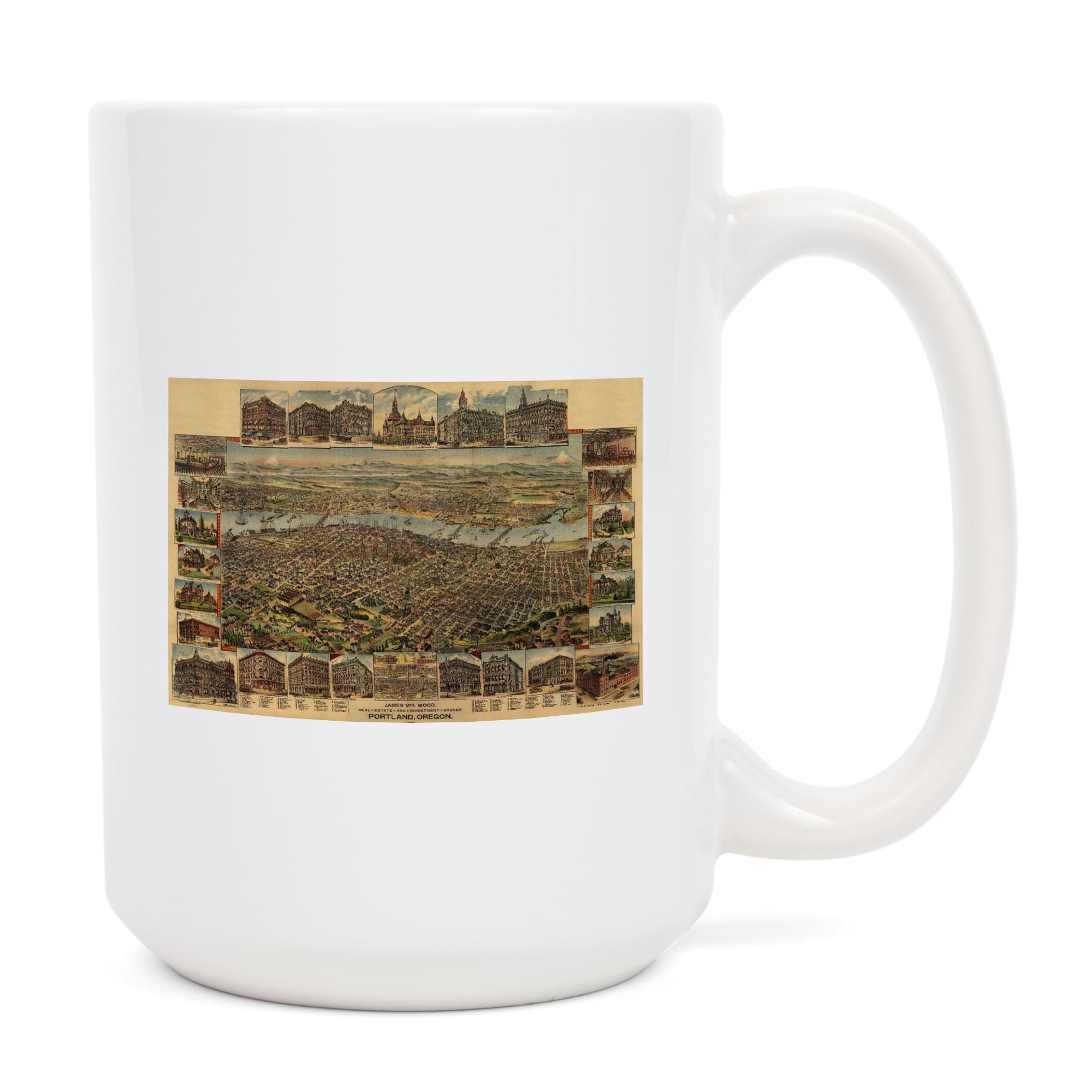 15 fl oz Ceramic Mug, Portland, Oregon, (1890), Panoramic Map ...