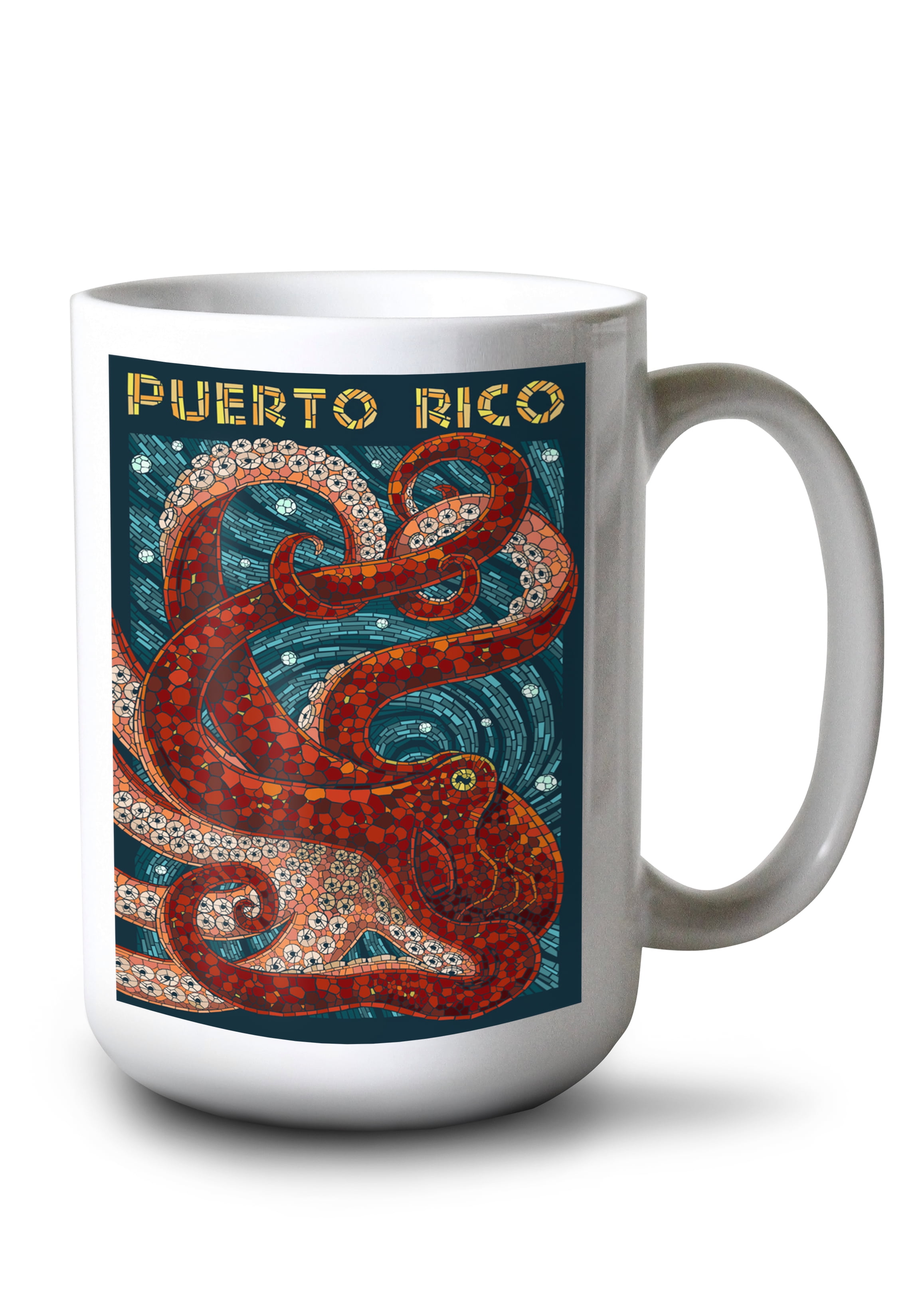 15 fl oz Ceramic Mug, Puerto Rico, Octopus Mosaic, Dishwasher ...