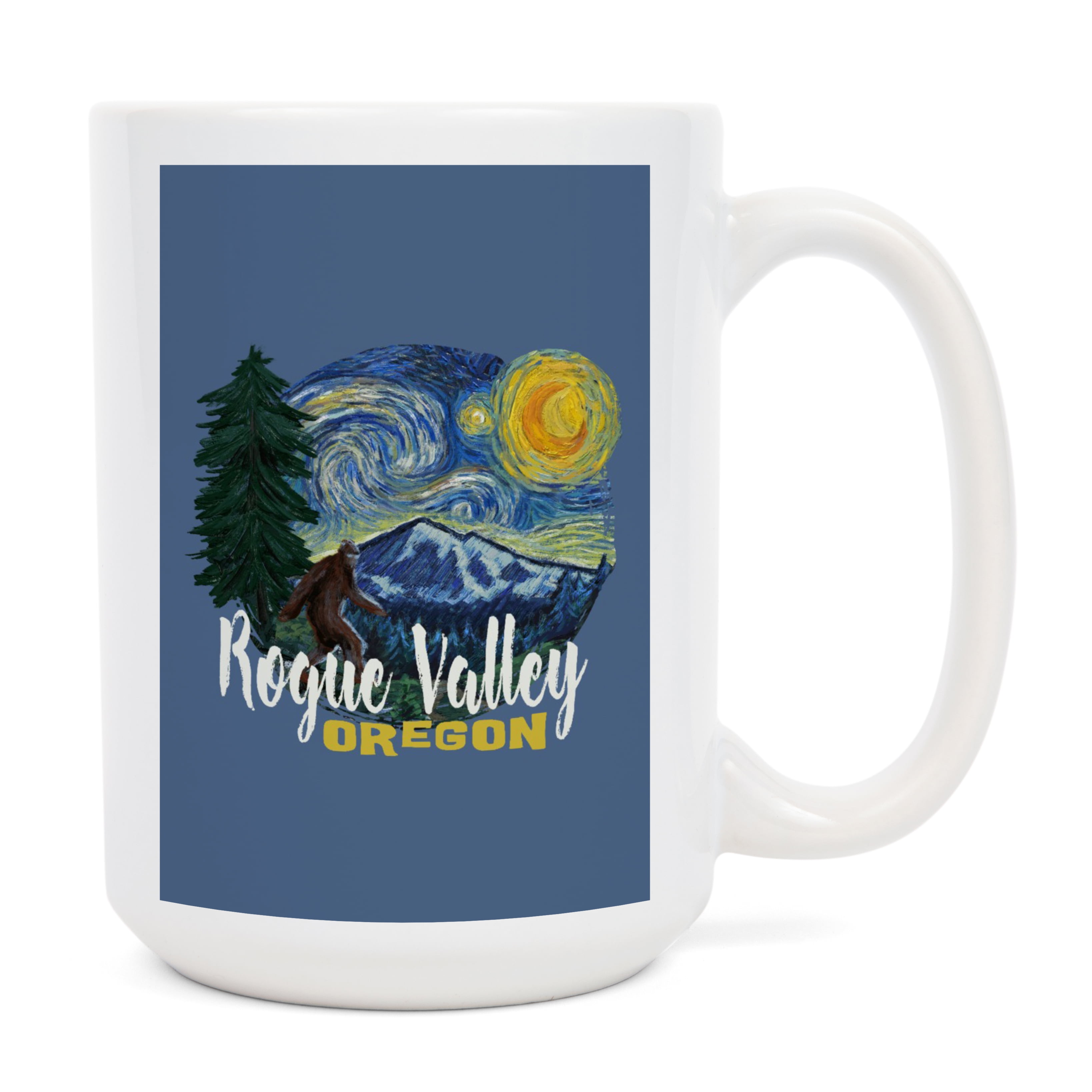 15 fl oz Ceramic Mug, Rogue Valley, Oregon, Bigfoot, Starry Night ...