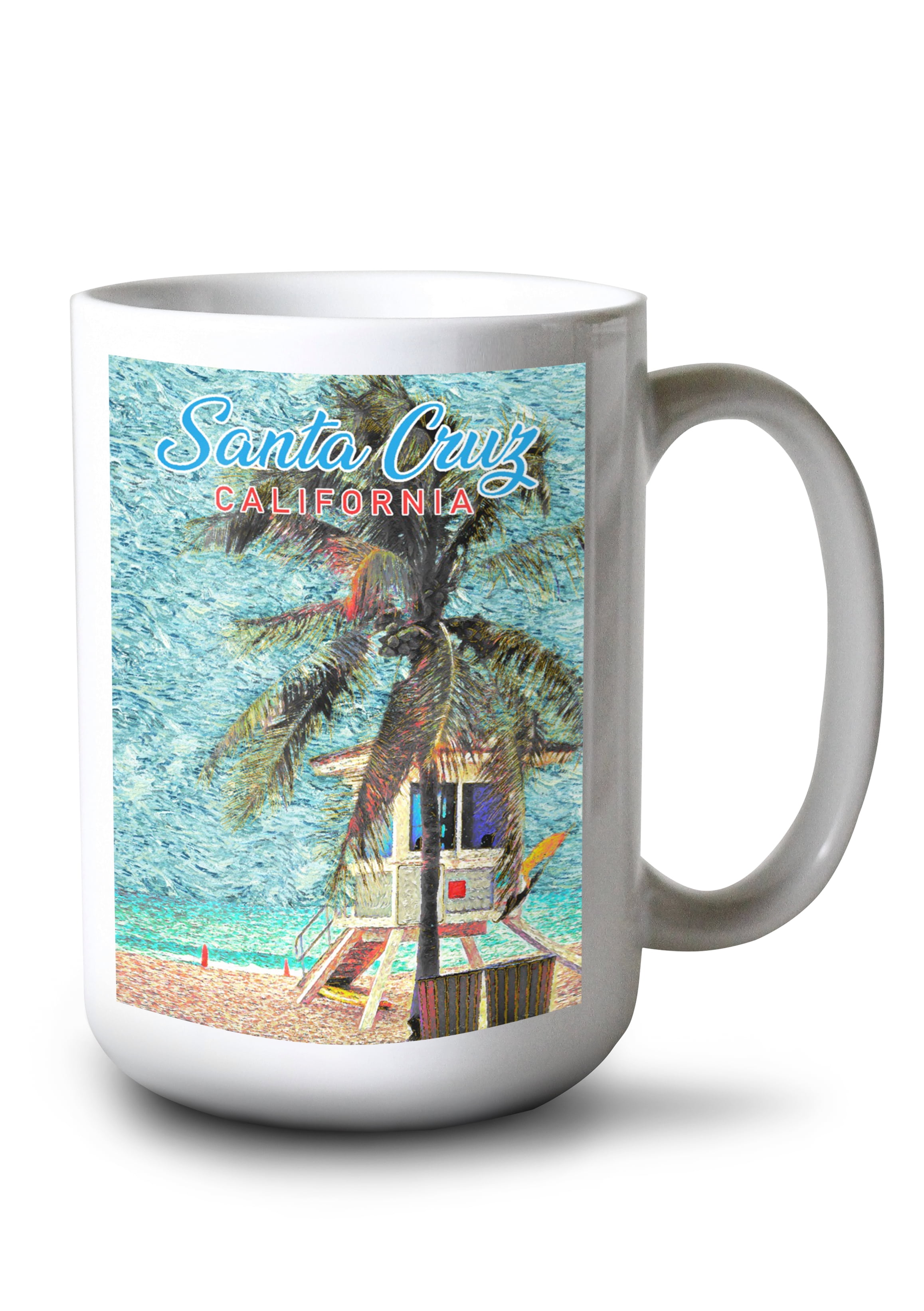 15 fl oz Ceramic Mug, Santa Cruz, California, Beach and Lifeguard Shack ...