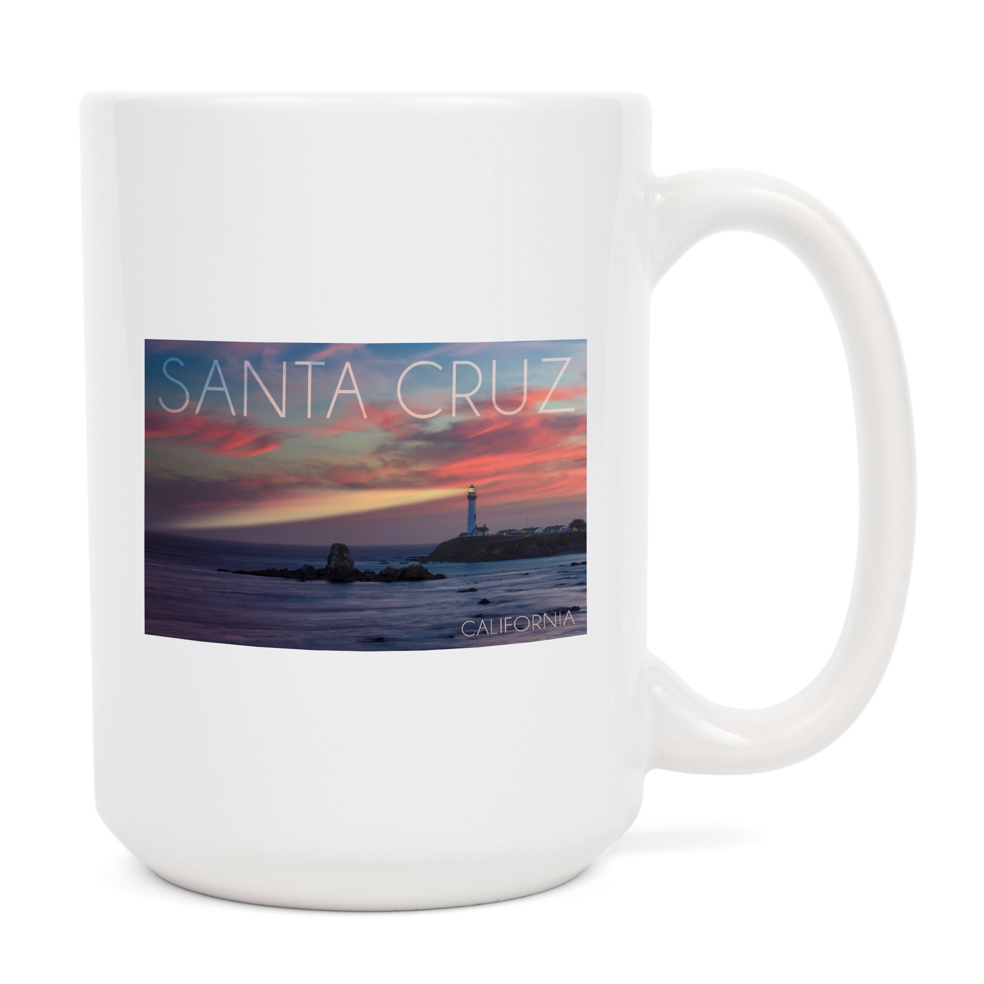 15 fl oz Ceramic Mug, Santa Cruz, California, Lighthouse at Sunset ...