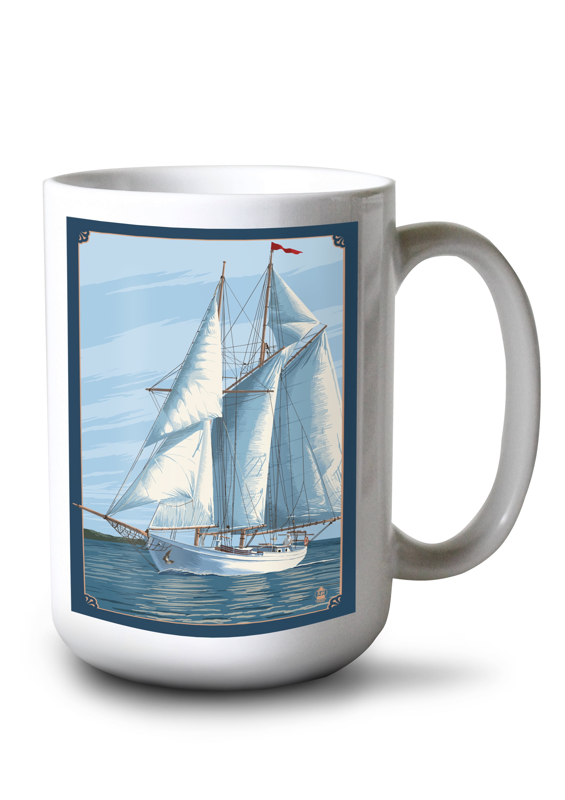15 fl oz Ceramic Mug, Schooner Sailboat Scene, Dishwasher & Microwave ...