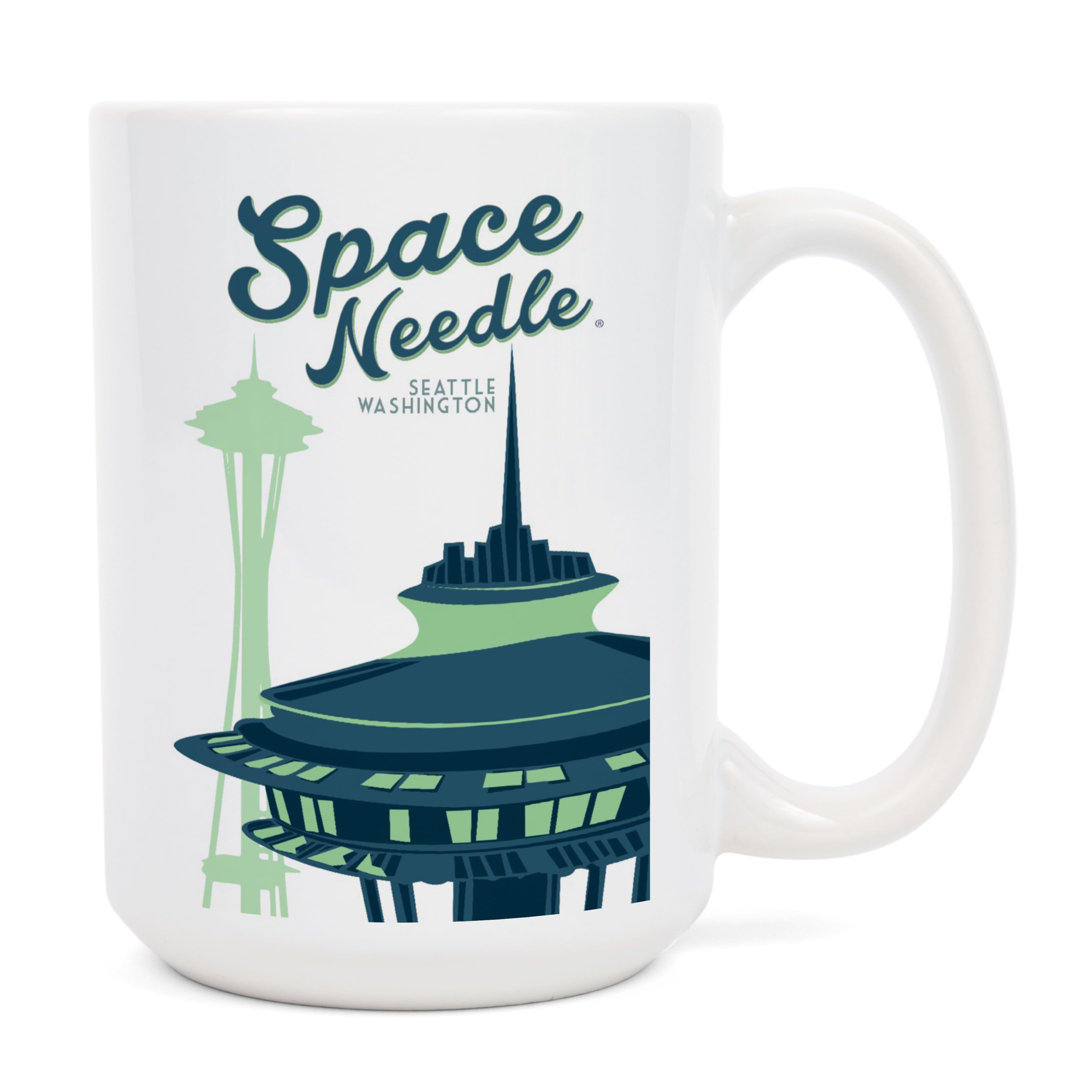 15 fl oz Ceramic Mug, Seattle, Washington, The Space Needle, Blue and ...