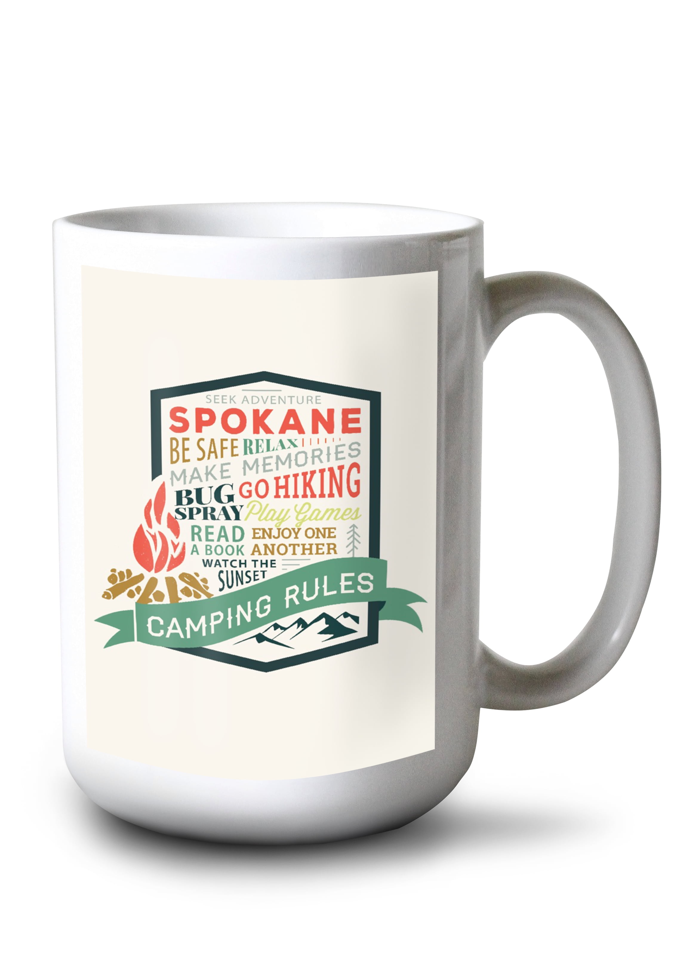 15 fl oz Ceramic Mug, Spokane, Washington, Camping Rules, Contour ...