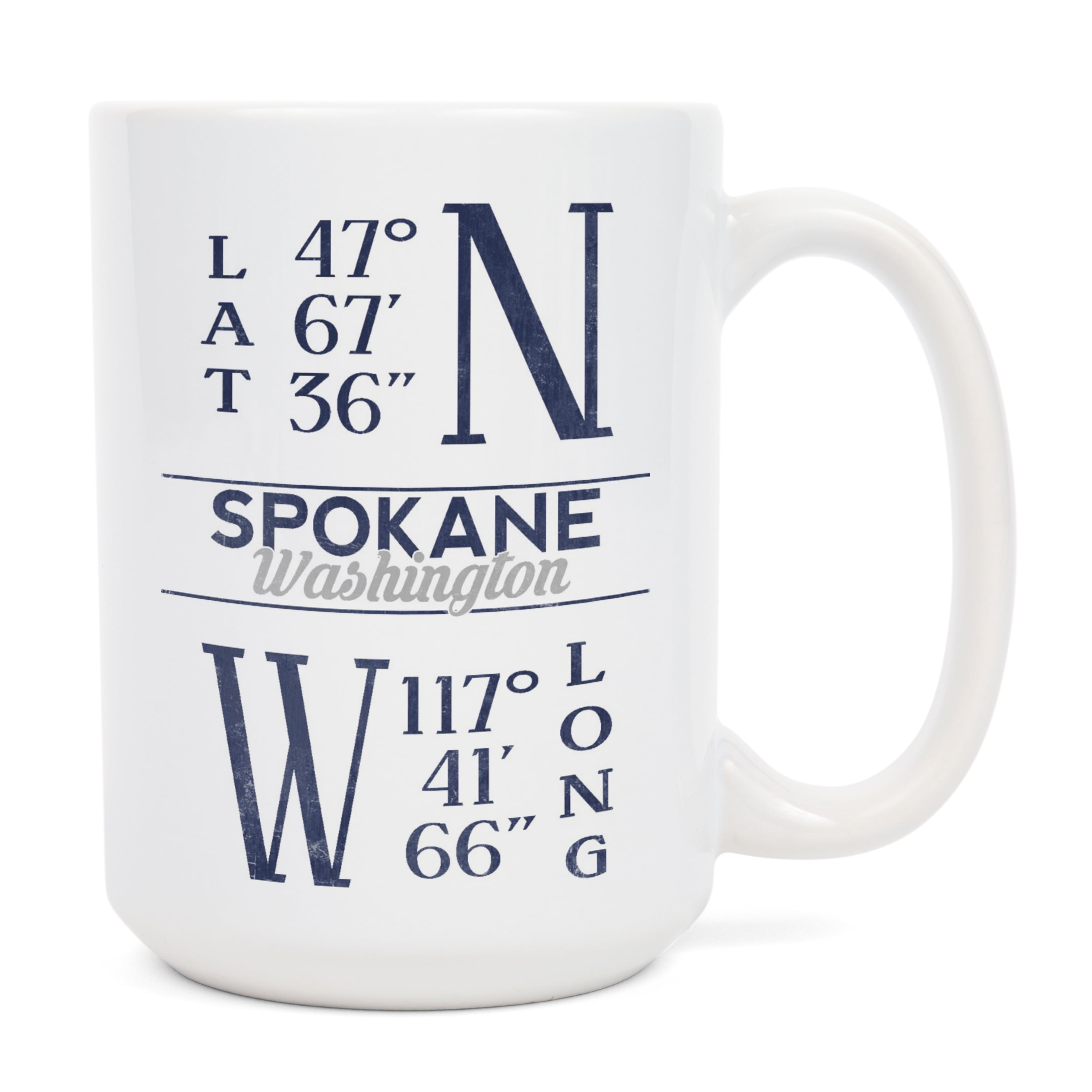 15 fl oz Ceramic Mug, Spokane, Washington, Latitude and Longitude (Blue ...