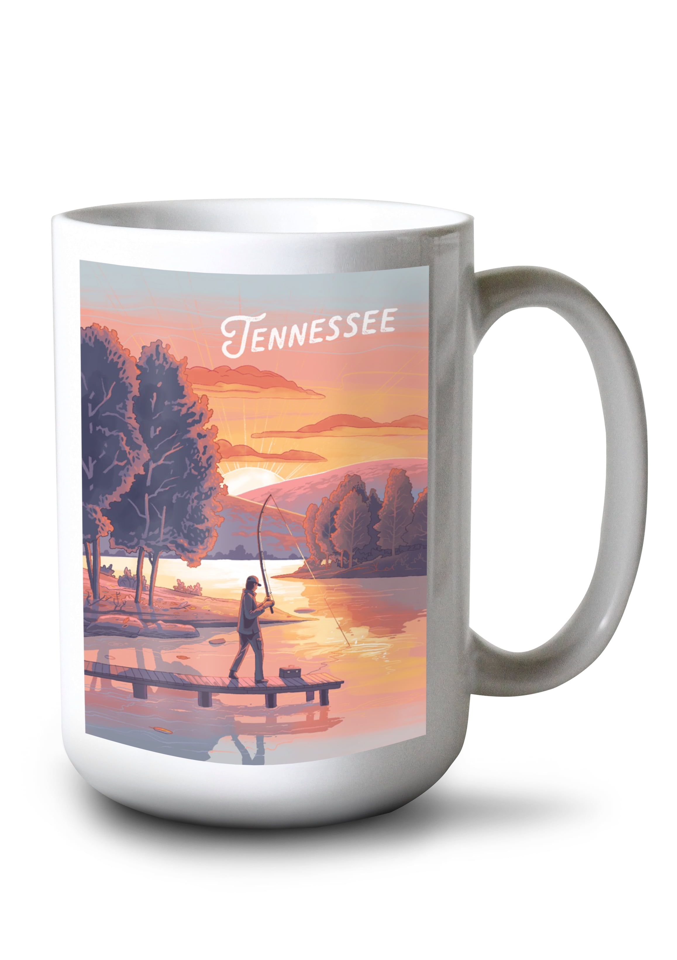 15 fl oz Ceramic Mug, Tennessee, This is Living, Fishing with Hills ...
