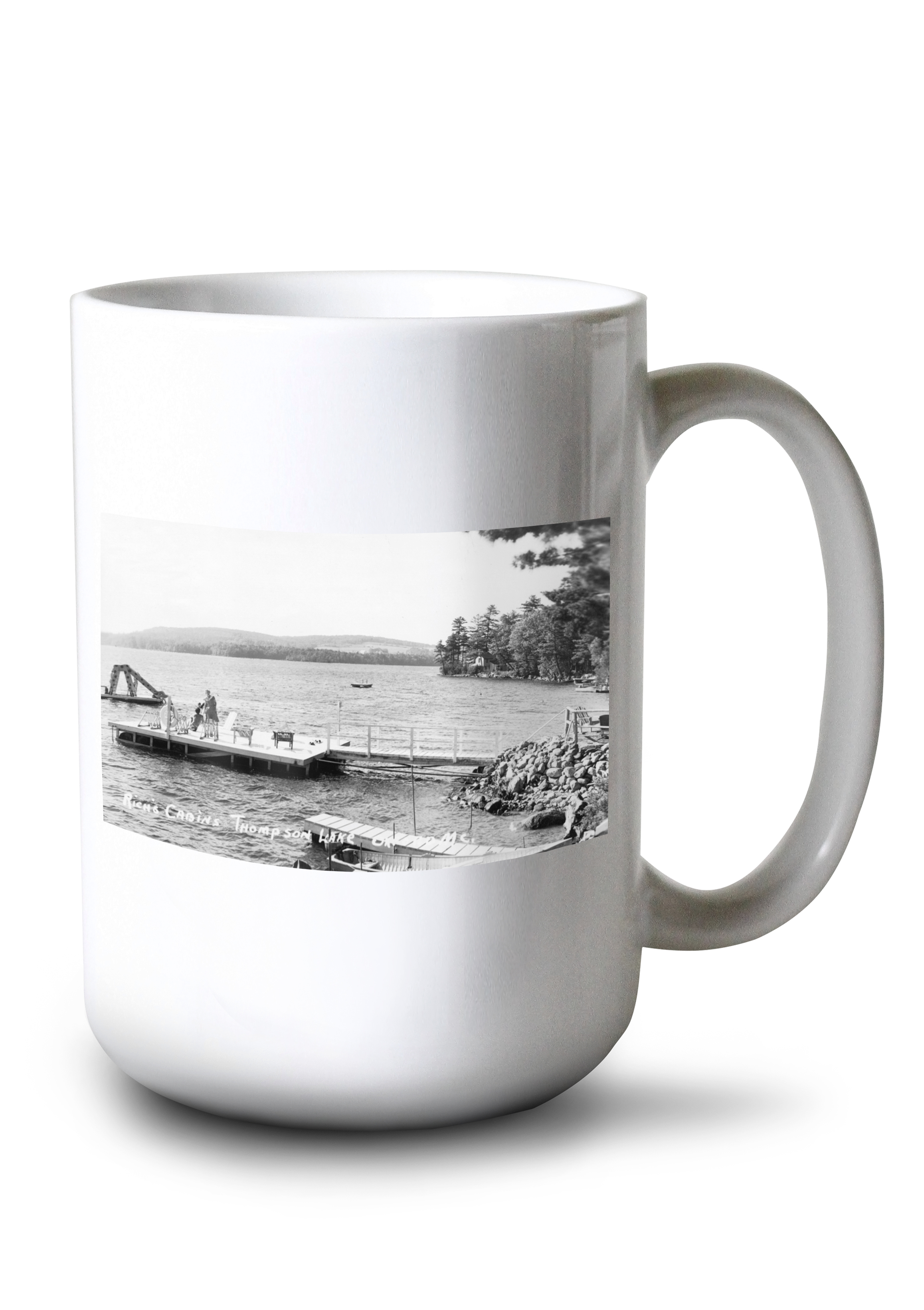 15 fl oz Ceramic Mug, Thompson Lake, Maine, View of Rich's Cabin and ...