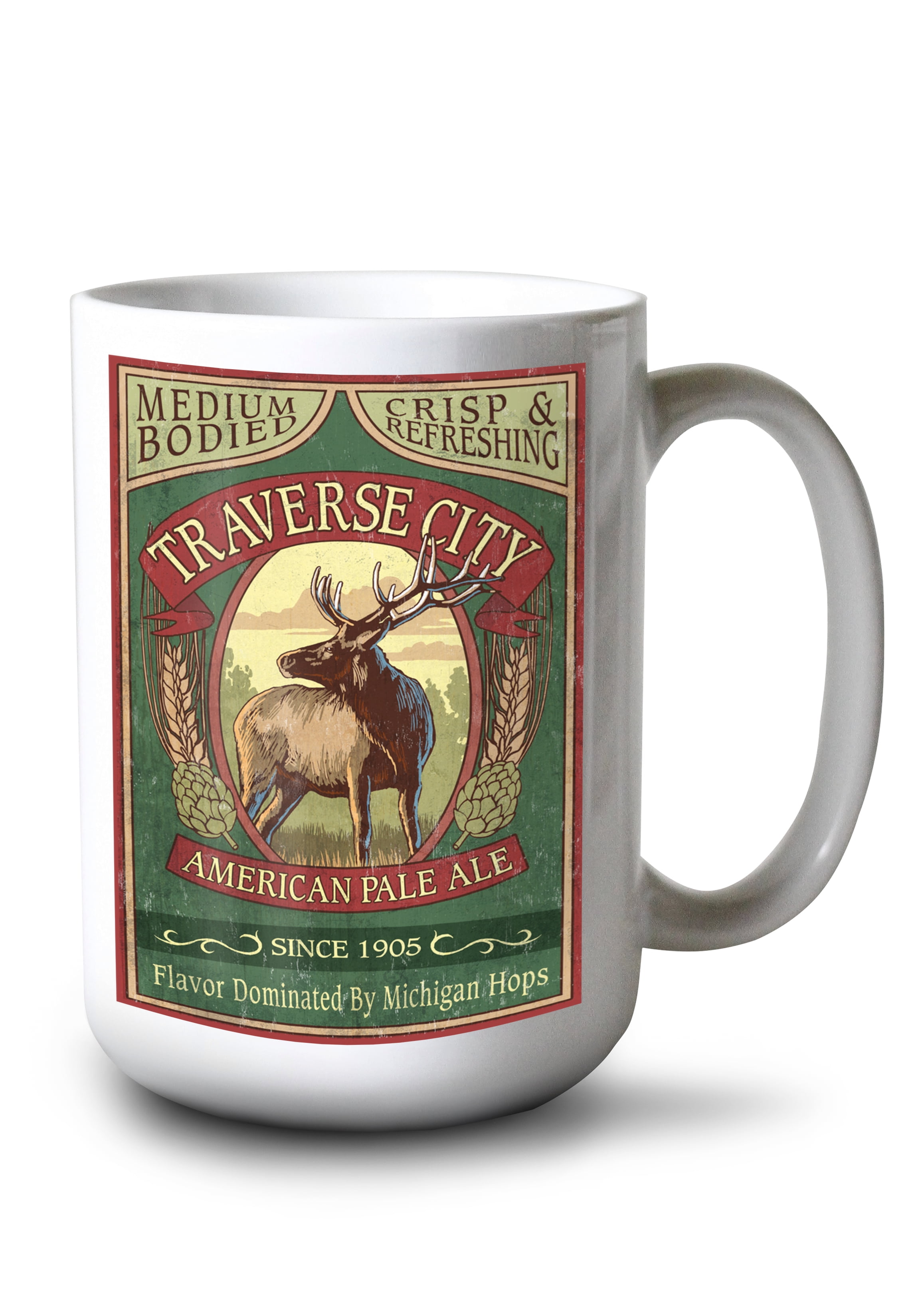 15 fl oz Ceramic Mug, Traverse City, Michigan, Elk Head Pale Ale ...