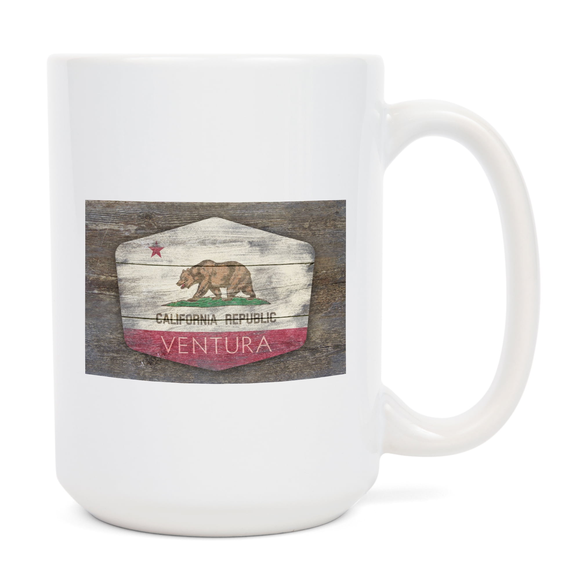 15 fl oz Ceramic Mug, Ventura, California, Rustic California State Flag ...
