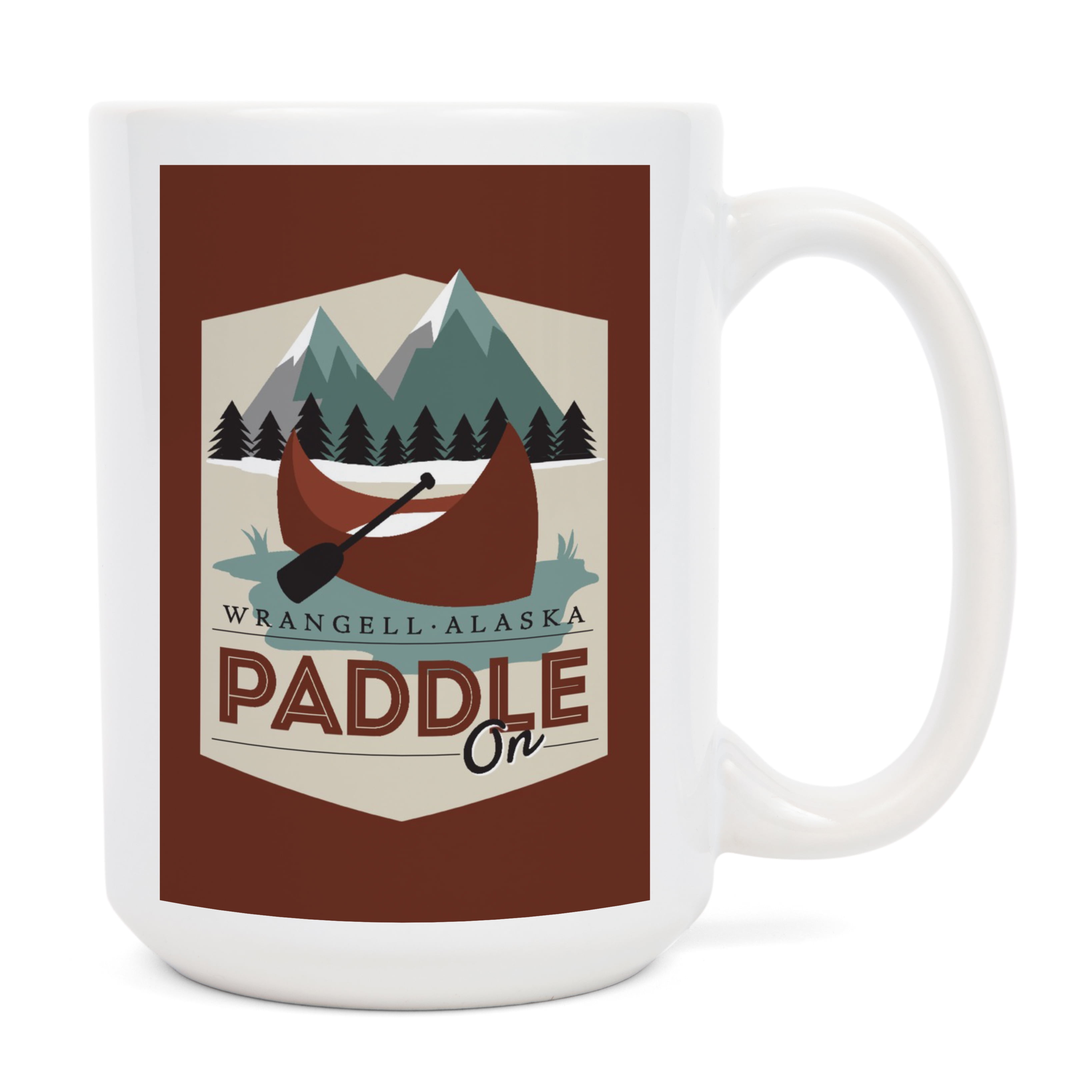 15 fl oz Ceramic Mug, Wrangell, Alaska, Paddle On, Canoe Scene, Vector ...