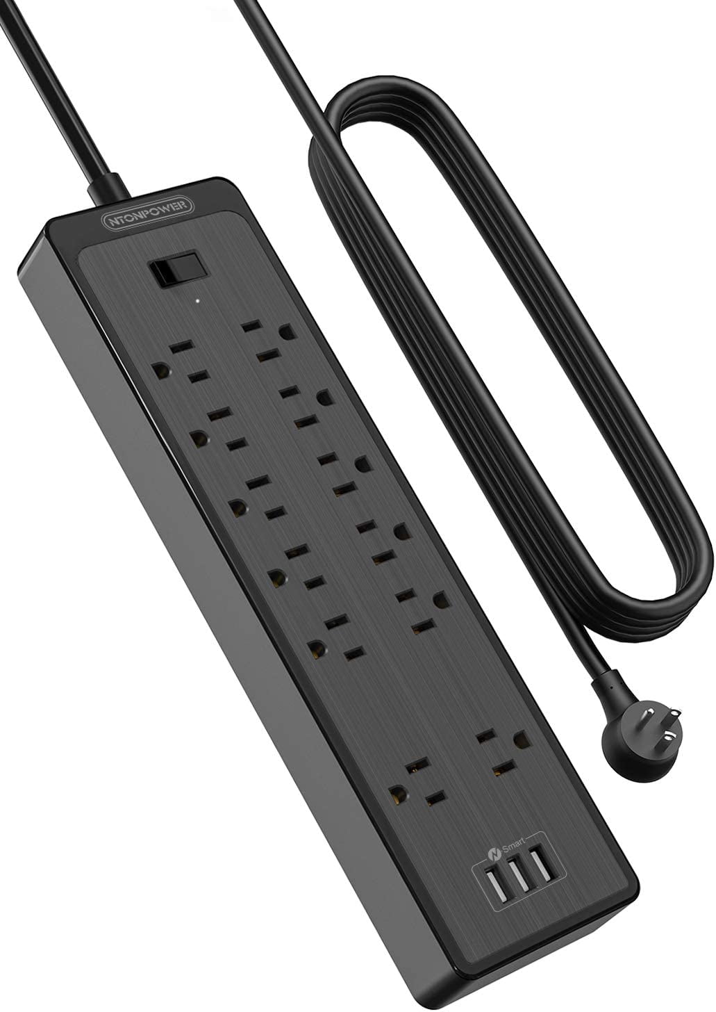 15 ft Extension Cord Flat Plug Surge Protector Power Strip with USB, 12 ...