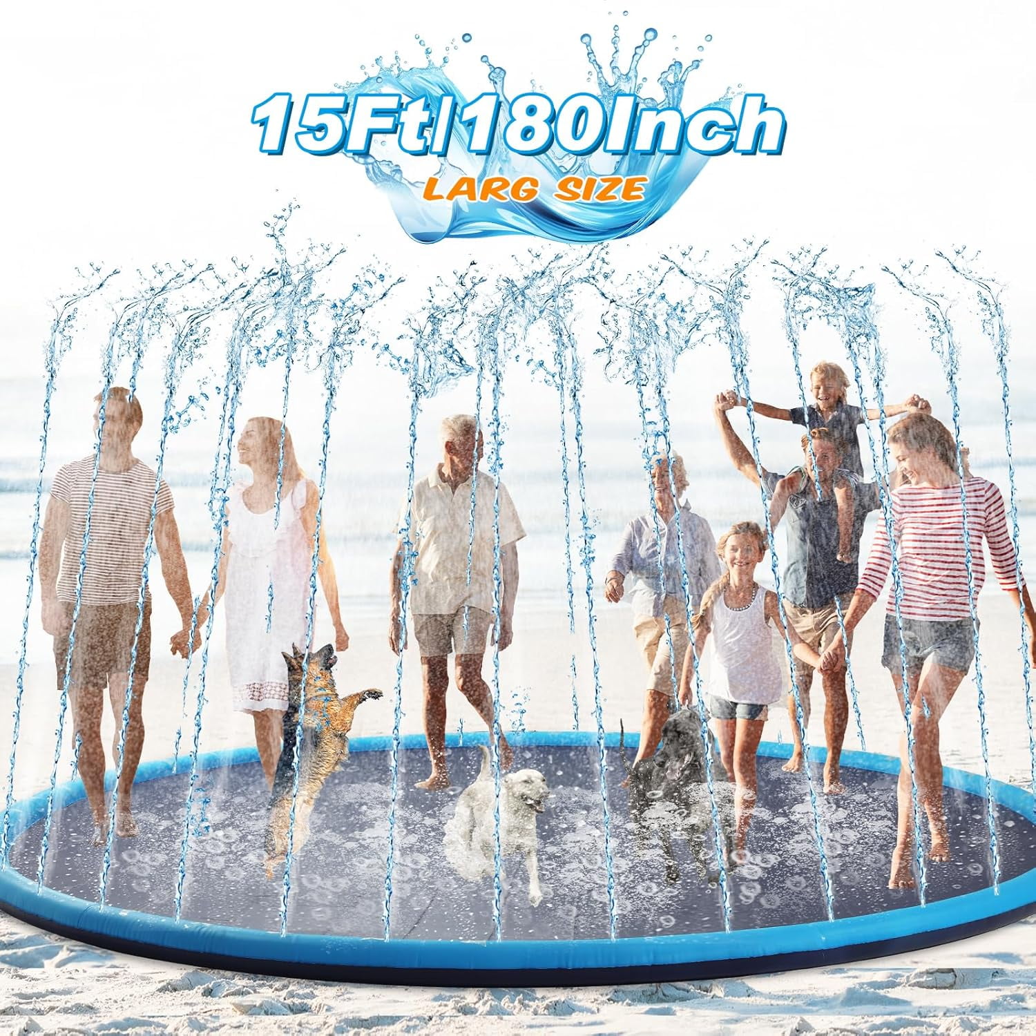 15 ft Extra Large Non Slip Splash Pad 180" for Adult and Dog Giant ...