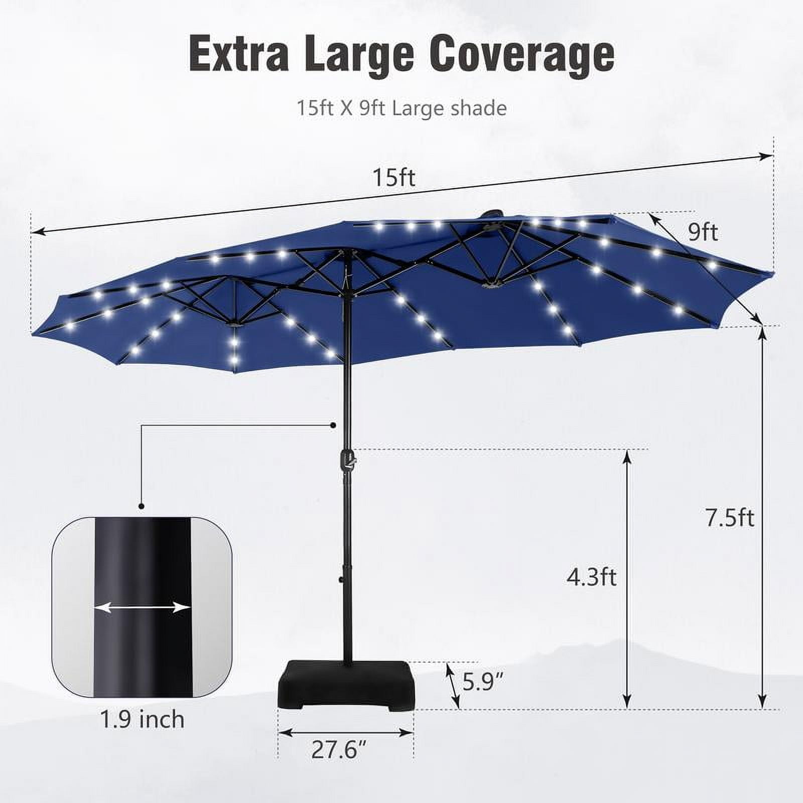 15 ft Extra Large Patio Umbrella with 36 LED Lights, Metal Construction ...