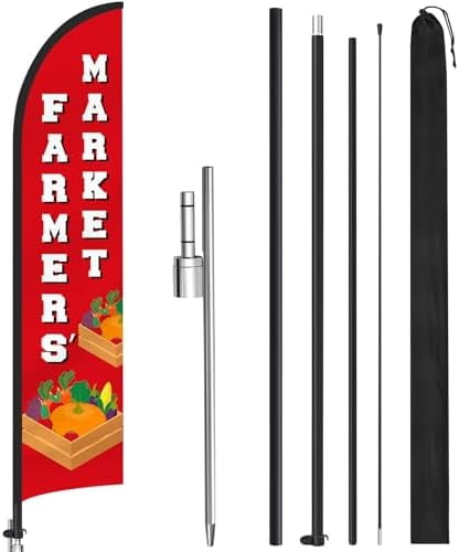 15 ft Farmers Market Advertising Feather Flag with Pole and Ground ...
