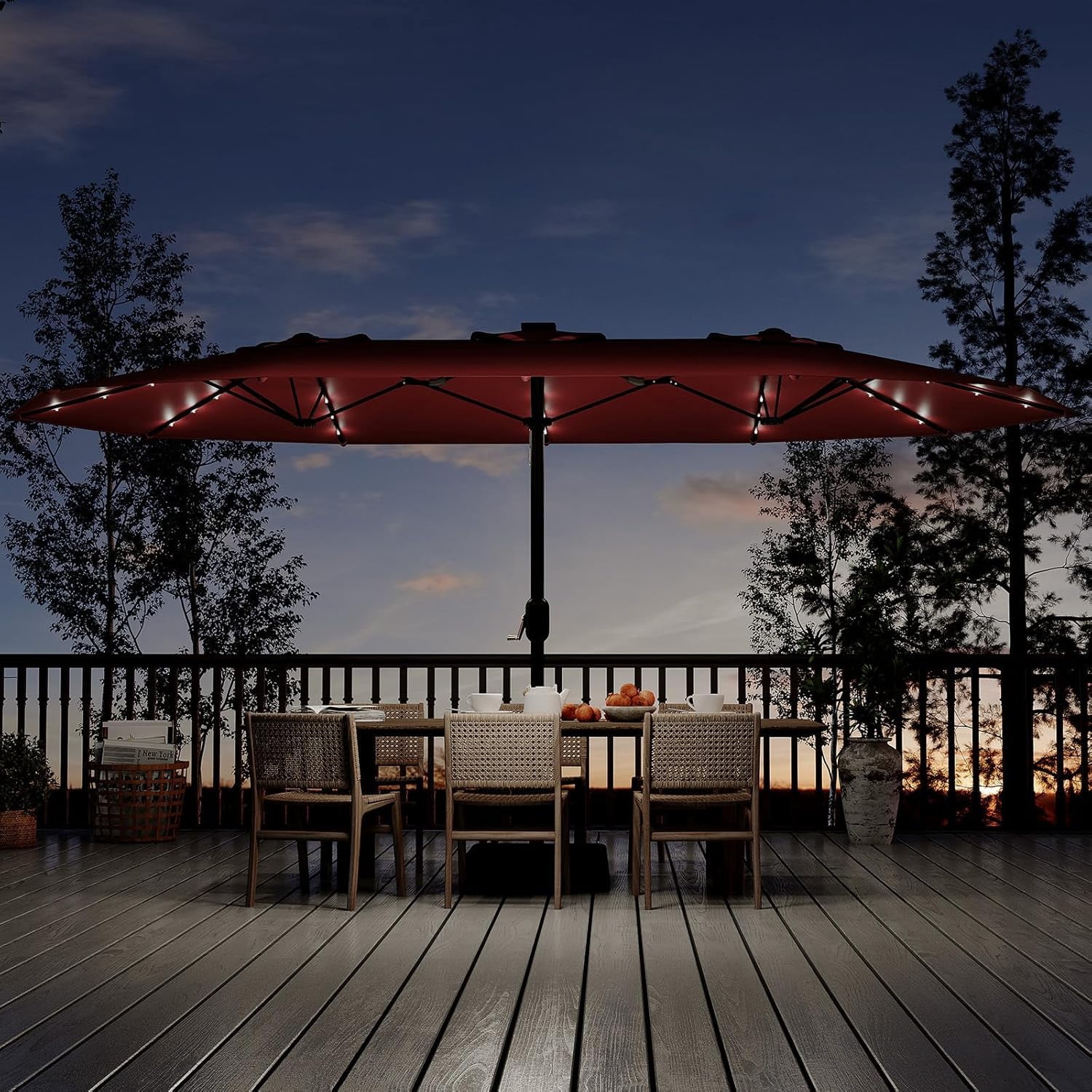 15 ft Rectangular Patio Umbrella with Base Included - Large Patio ...