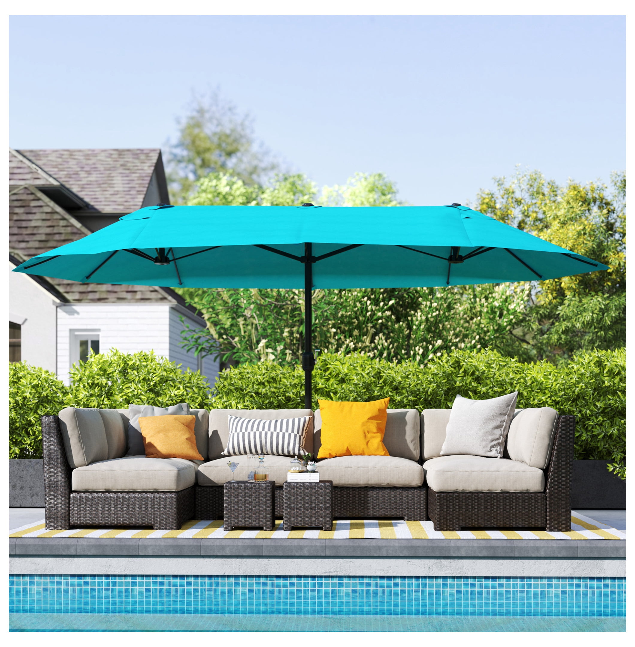 15 ft Rectangular Patio Umbrella, Steel Outdoor Market Umbrella with ...