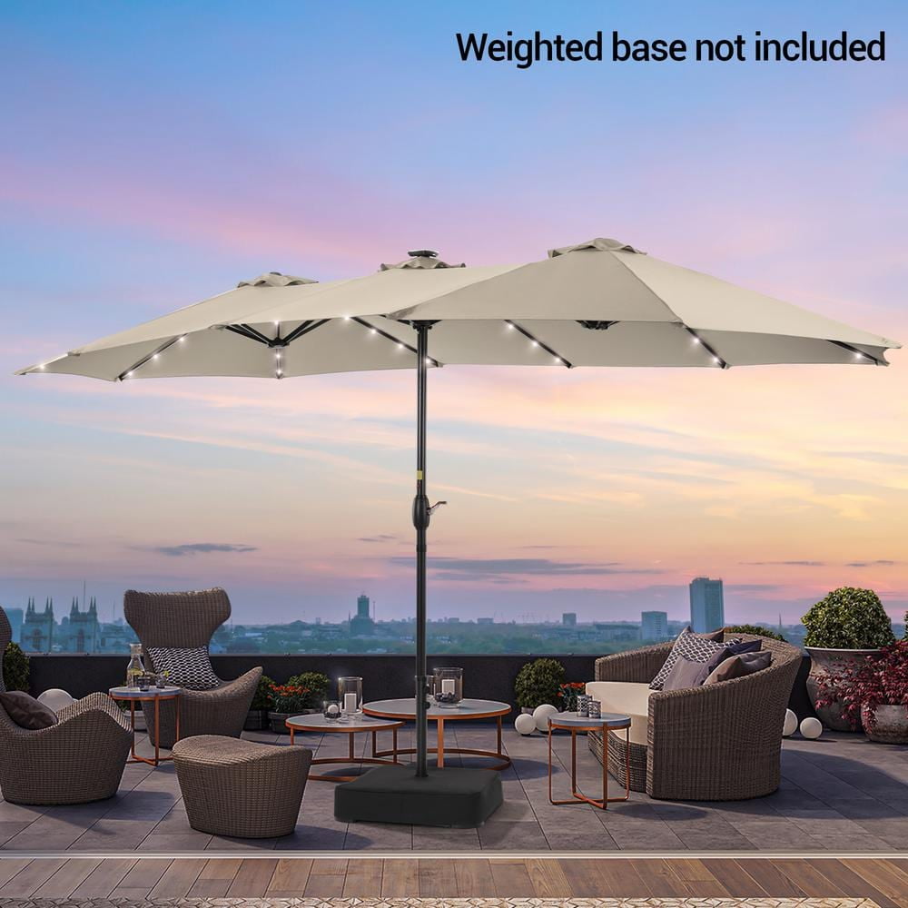 15 ft. x 9 ft. LED Outdoor Double-Sided Market Patio Umbrella with ...