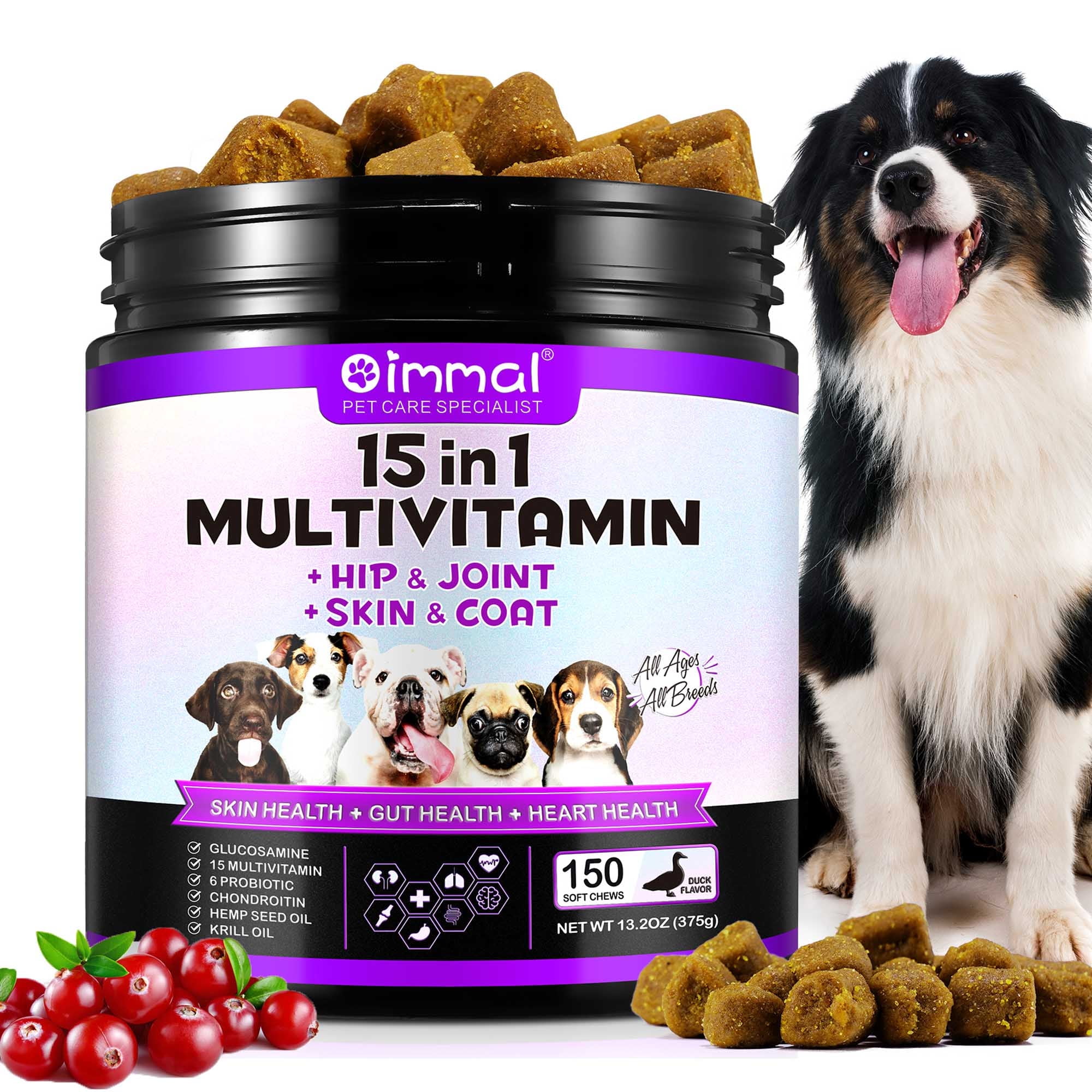 Oimmal 15-in-1 Dog Multivitamin Chews, Health Support, Skin, Coat ...