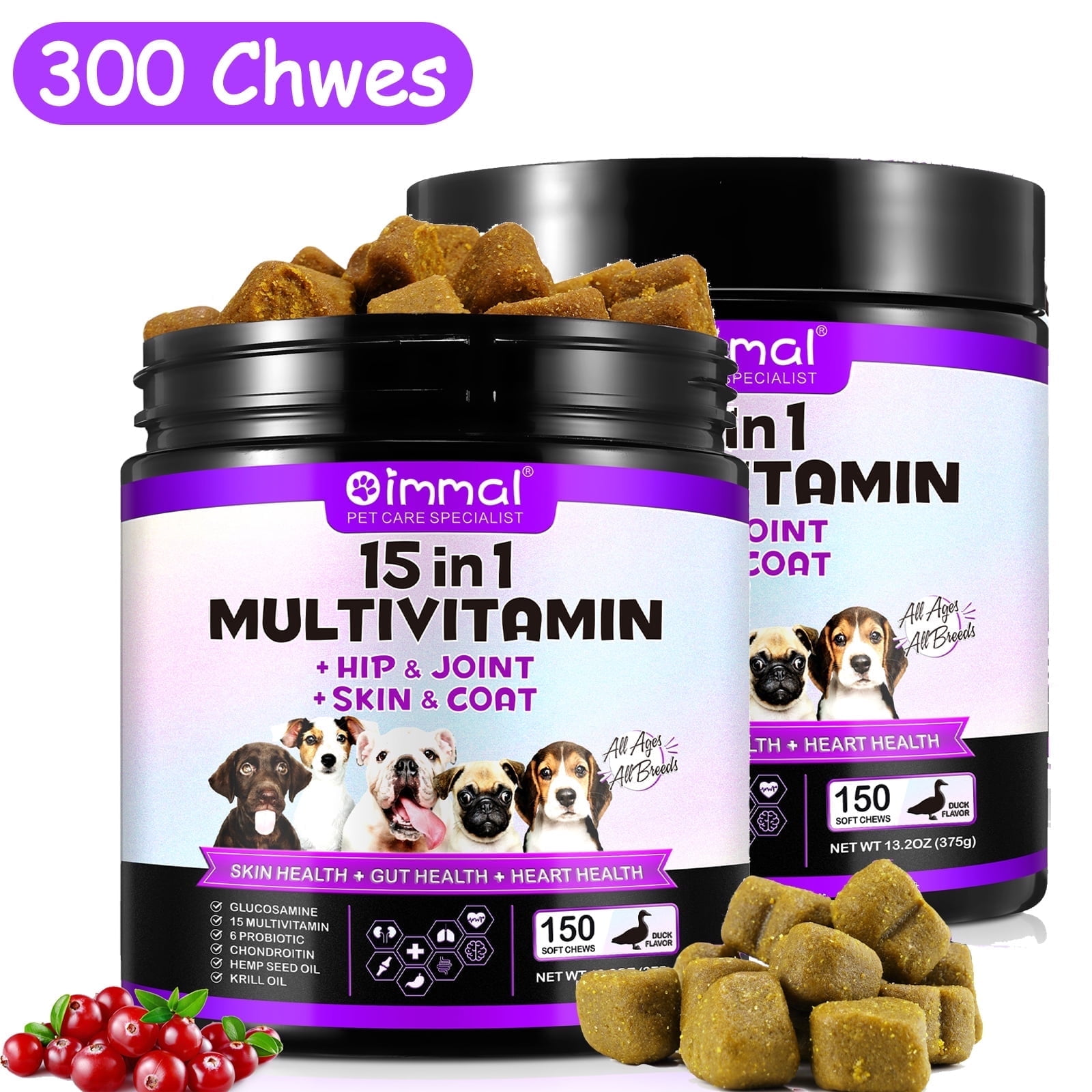 Oimmal 15-in-1 Dog Multivitamin Chews, Health Support, Skin, Digestion ...