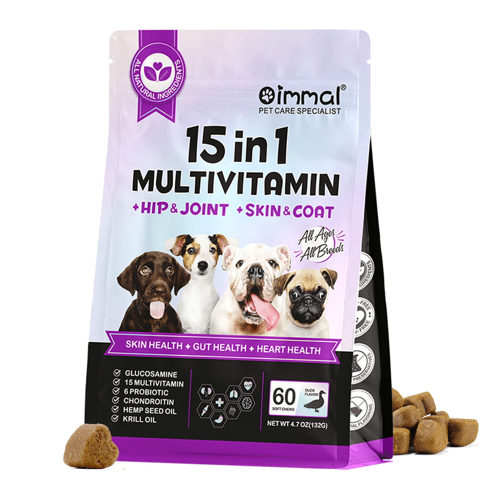 15-in-1 Dog Multivitamin Supplements by Oimmal - Immunity, Digestion ...