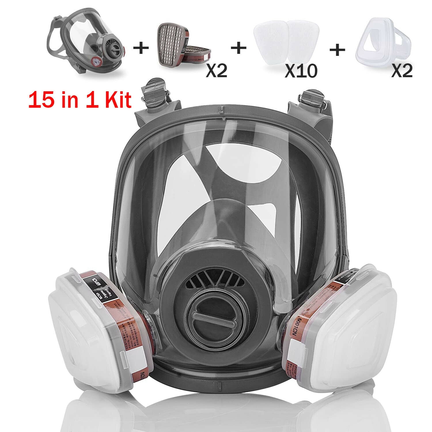 15 in 1 set Reusable Full Face Cover, Gas Face Mask Paint Face Cover ...
