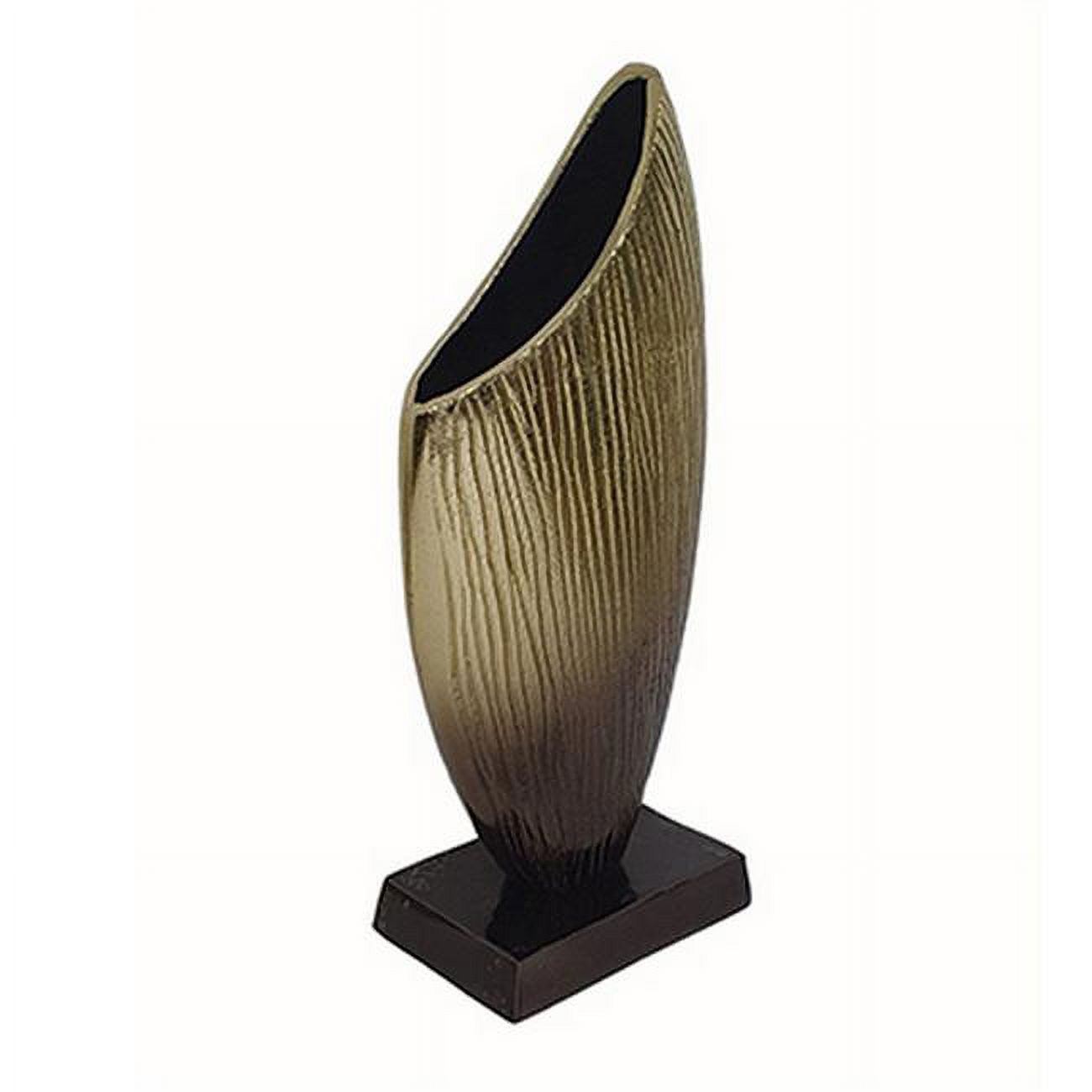 15 in. Aluminum & Vertical Ribbing Decorative Vase, Gold & Jet Black ...