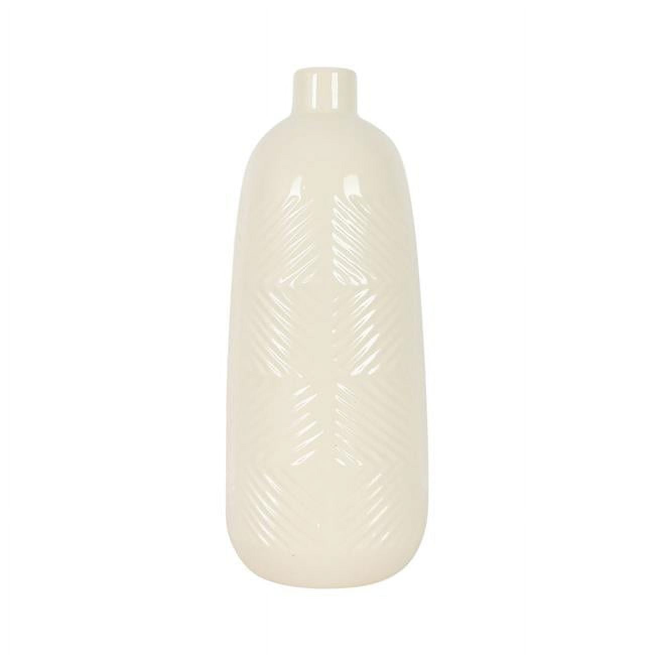 15 in. Ceramic Textured Lines Vase, Ivory & Beige - Walmart.com