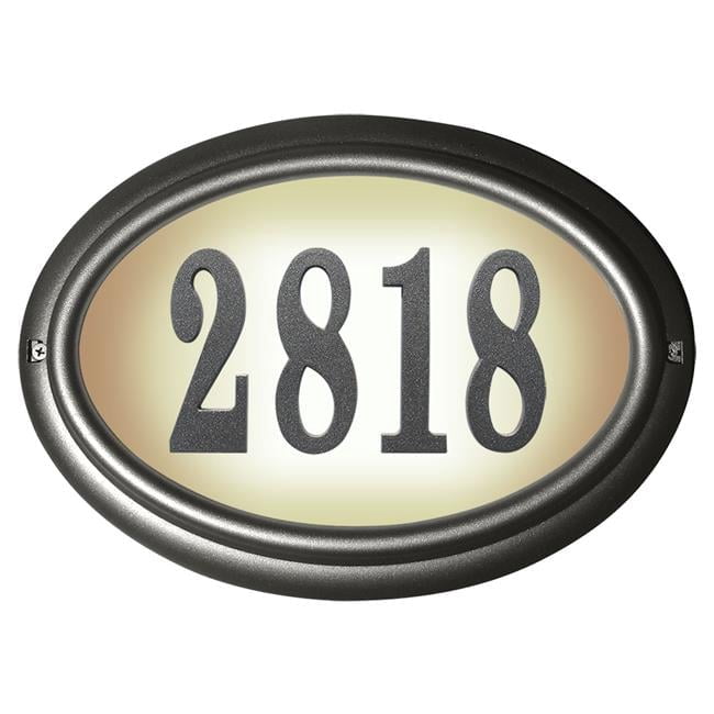 15 in. Edgewood Oval Lighted Address Plaque in Pewter Frame Color ...