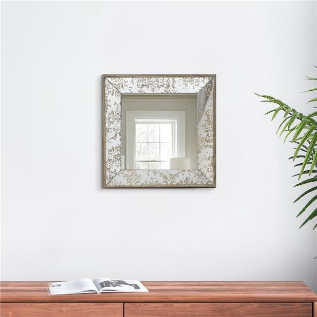 15 in. Filo Wood Frame Raised Edges Square Accent Wall Mirror, Silver ...