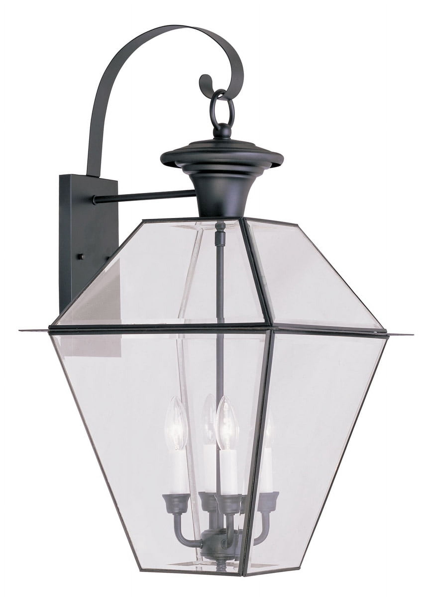 15 inch 4 Light Black Outdoor Wall Lantern Pendant Lighting Fixture with Clear Beveled Glass ...