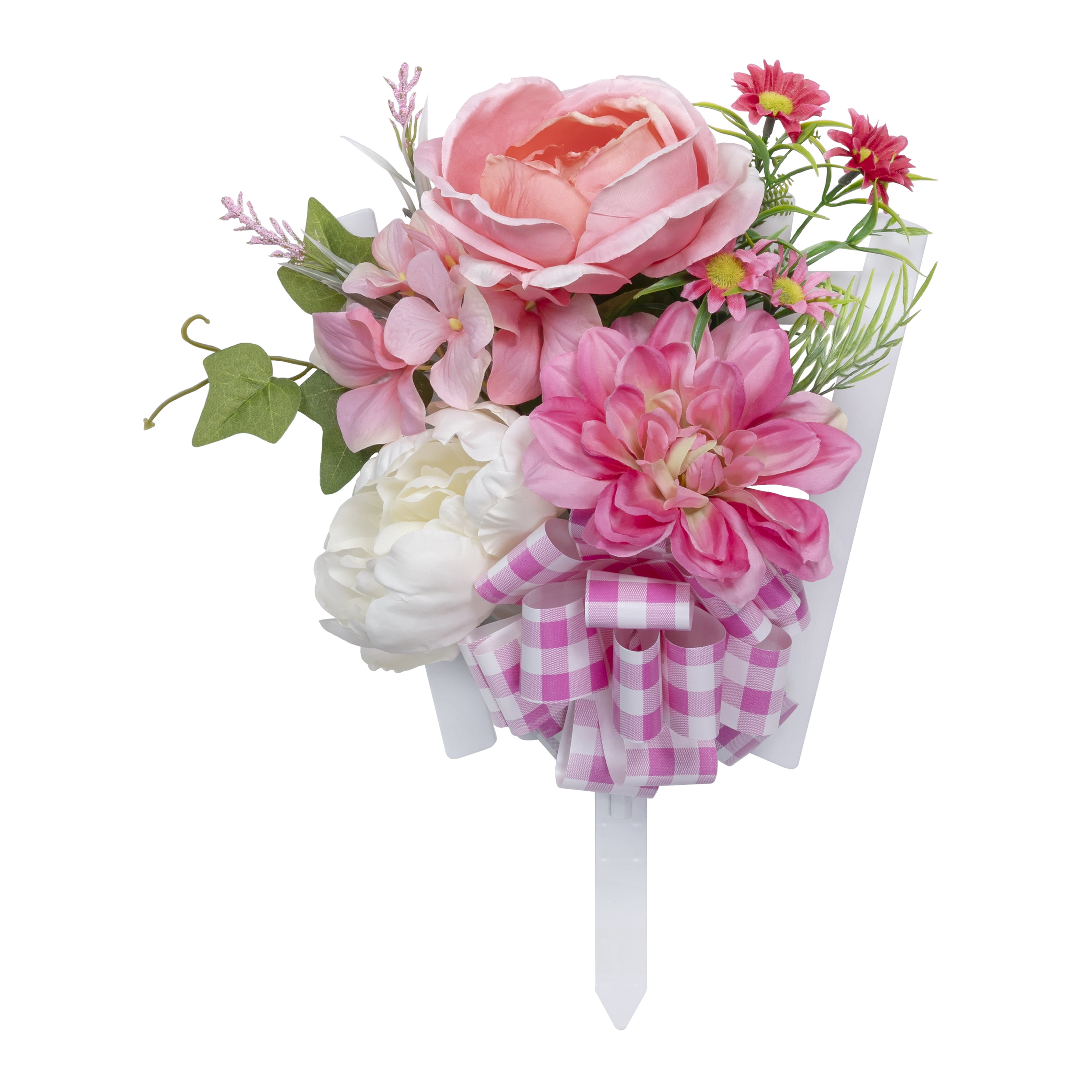 Mainstays 15 Artificial Silk Pink & White Peony Cemetery Trellis ...