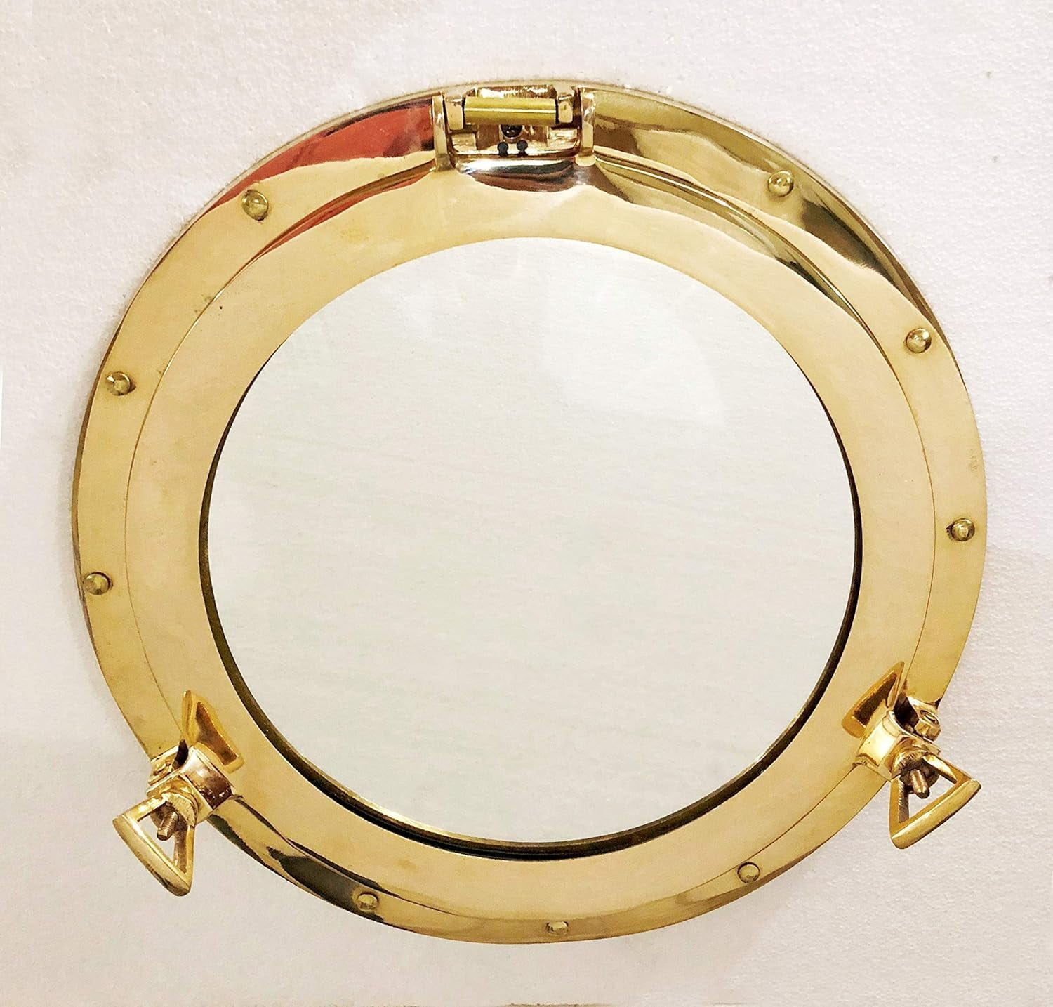 15 inch Brass Porthole Gold Finish Port Mirror Wall Hanging Ship ...