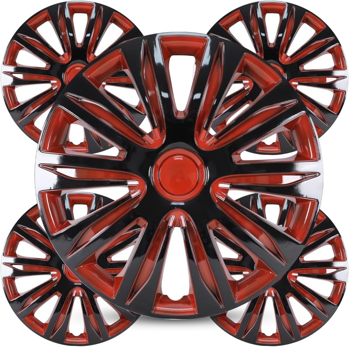 15 inch Performance Black & Red Lacquer Hubcaps Universal Wheel covers ...