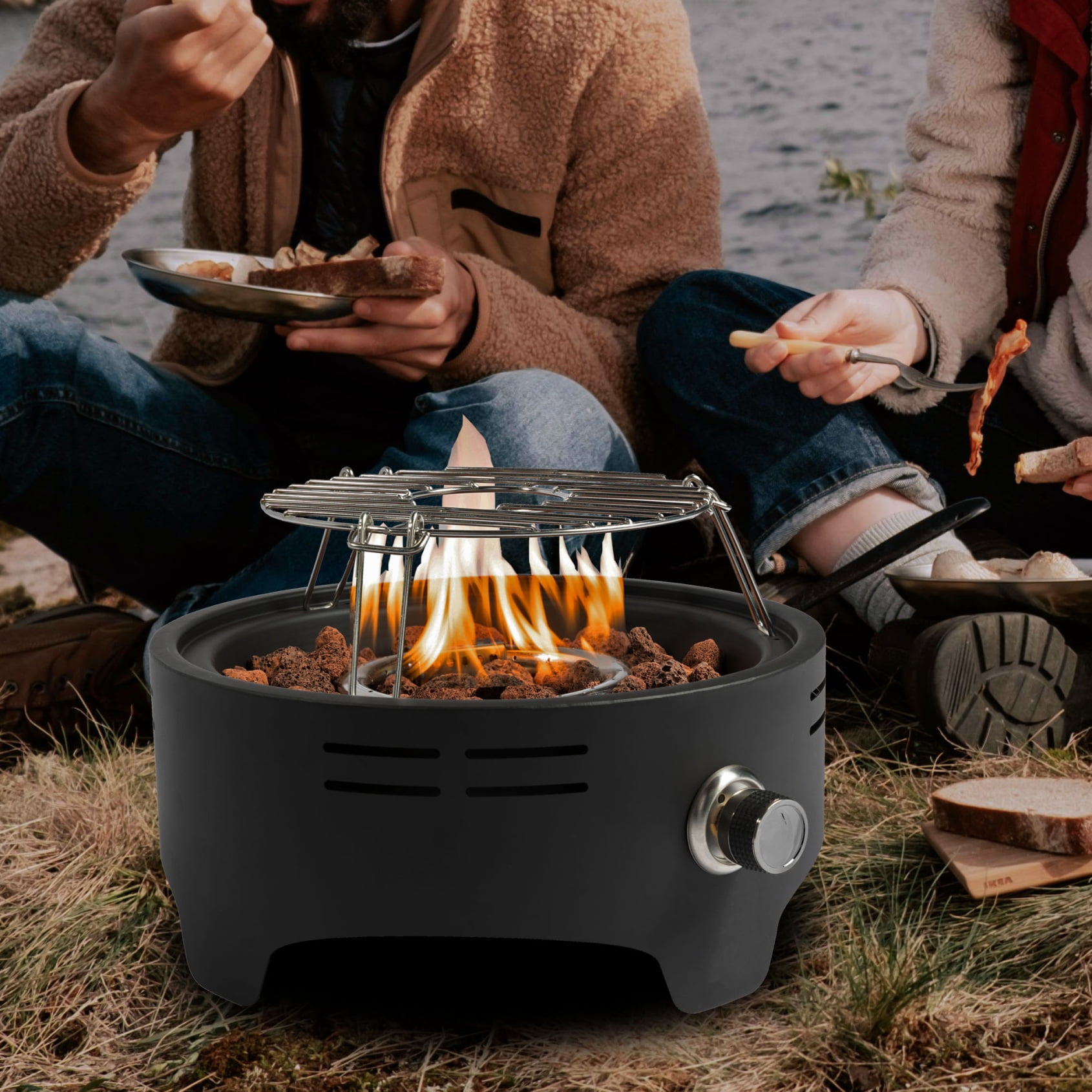 15 inch Portable Propane Fire Pit, Round Camping Fire Pit with Quick Connect Regulator, Portable ...