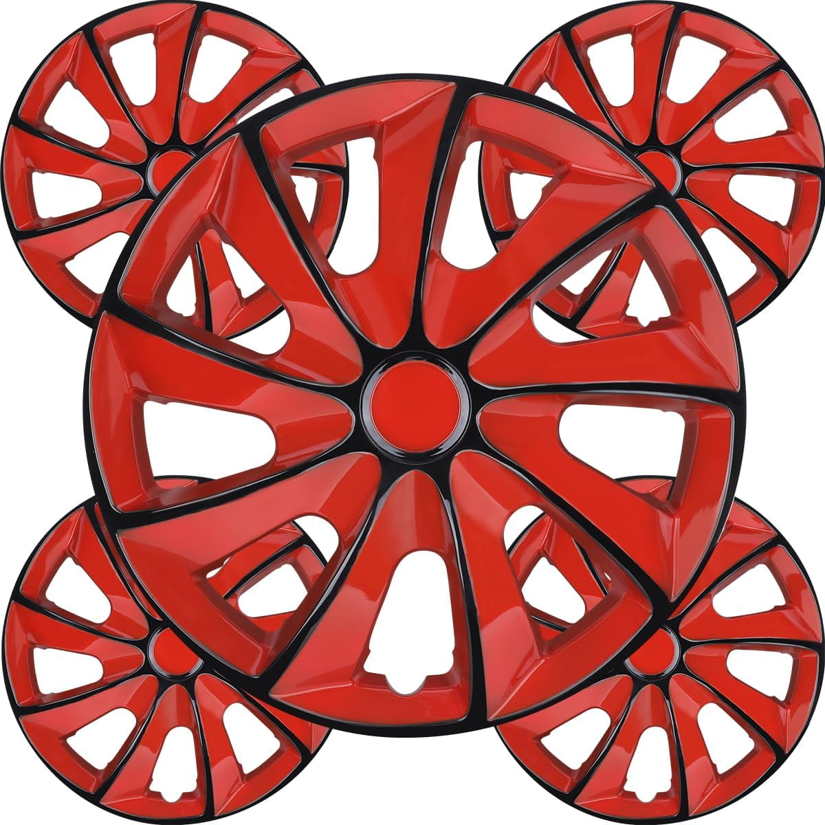 15 inch Set of 4 Universal Hubcap Black Lacquer & Red Lacquer Wheel ...