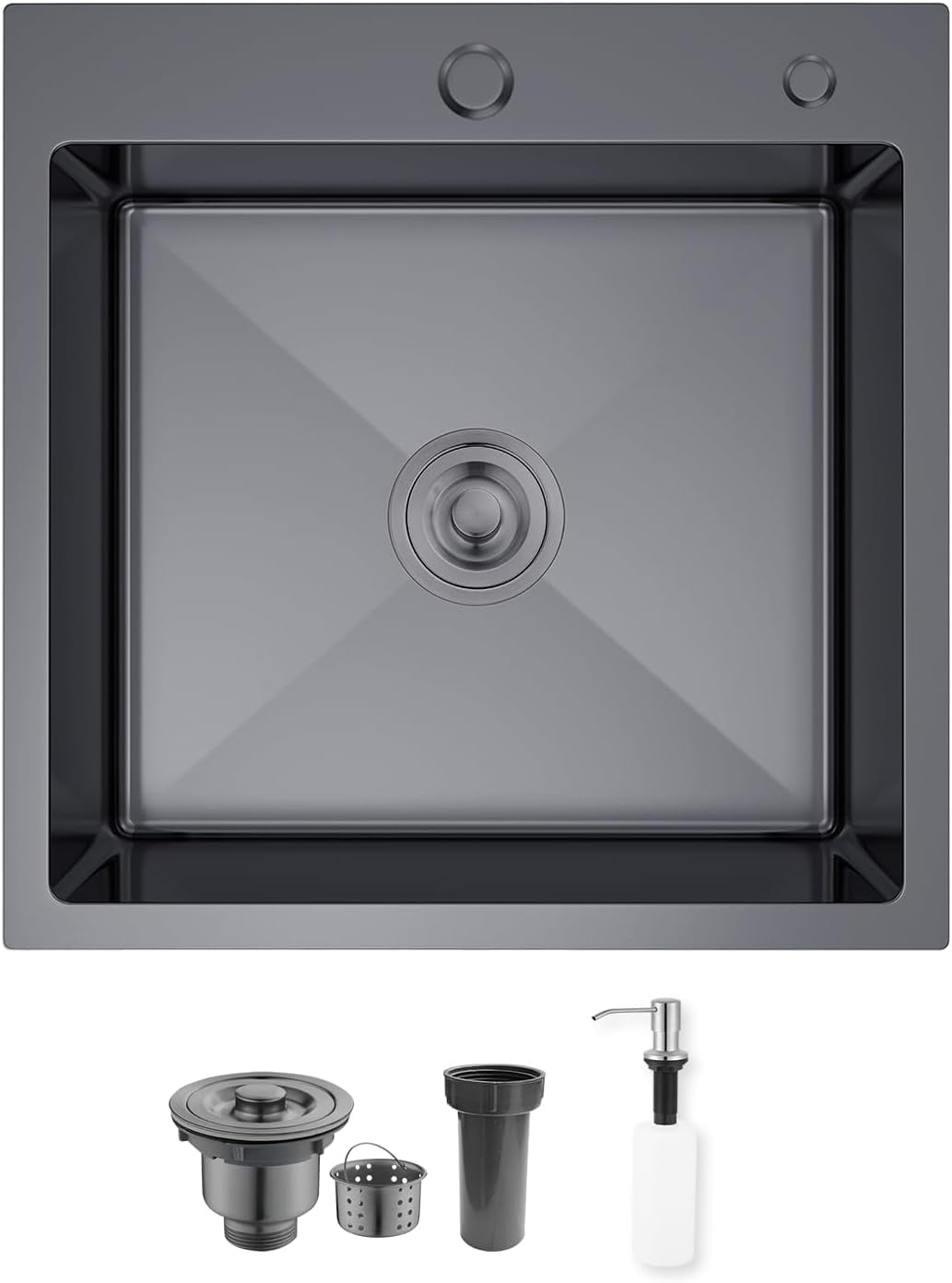 15 inch Topmount Kitchen Sink, 15x15" Single Bowl Drop In Stainless 16 ...