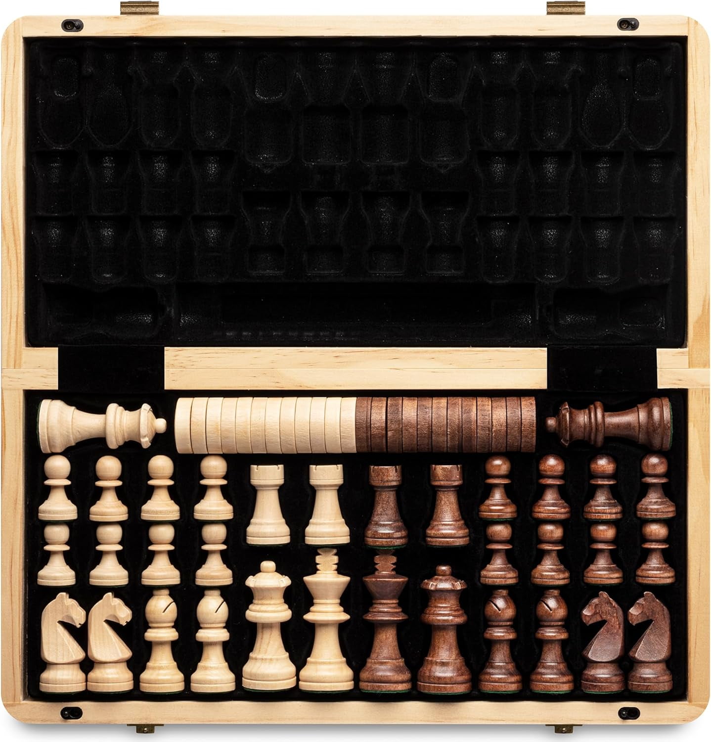 15 inch Wooden Folding Chess & Checkers Set w/ 3 inch King Height ...