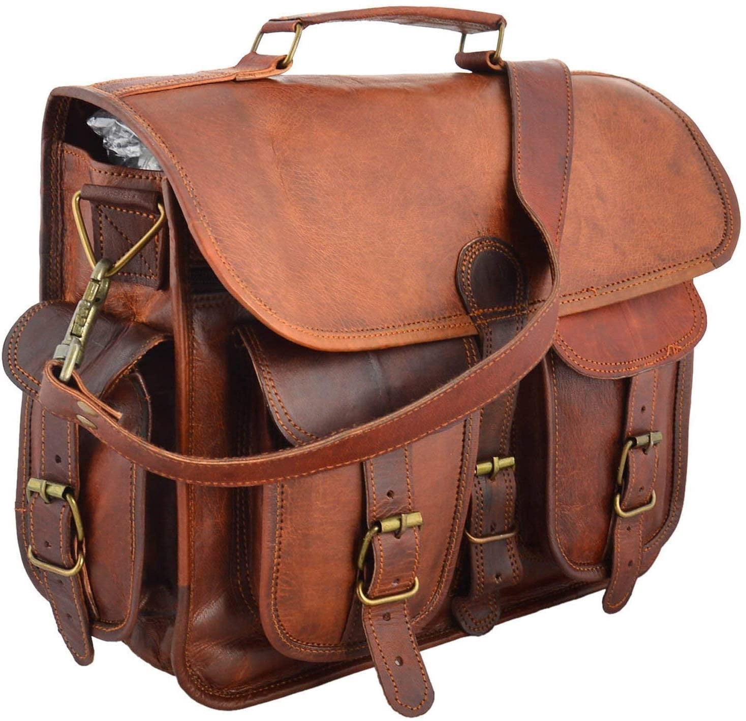 Jaald 15" Leather Messenger Bag Laptop Bag Satchel Office Briefcase for ...
