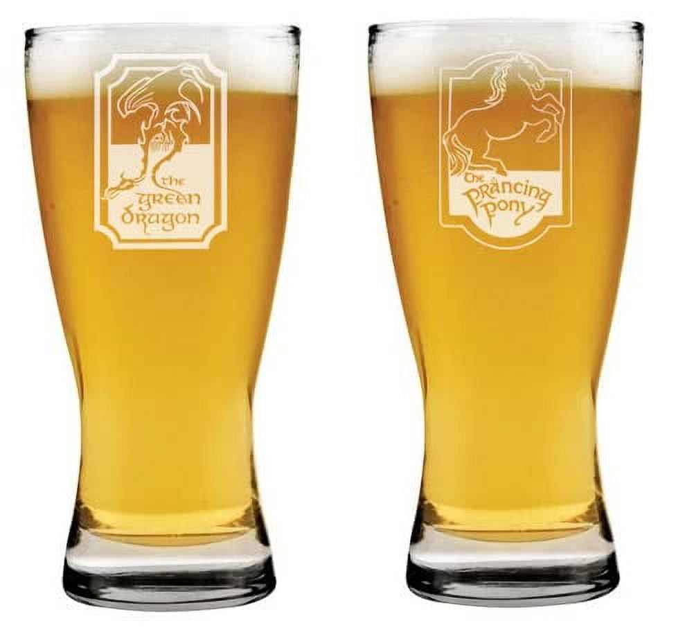 15 oz Beer Pilsner Glass Gift Set of 2 The Prancing Pony and The Green ...