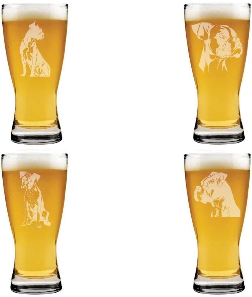 15 oz Beer Pilsner Glass Gift Set of 4 Boxer Dog Collection - Walmart.com