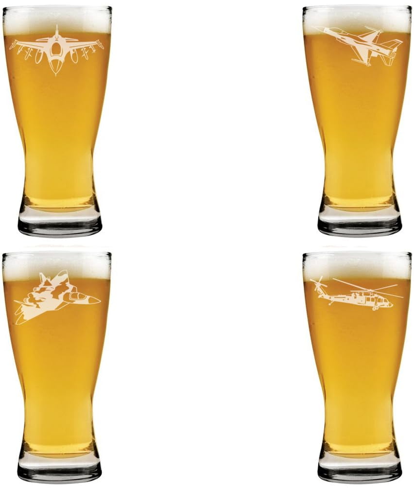 15 oz Beer Pilsner Glass Gift Set of 4 Military Aviation Military ...