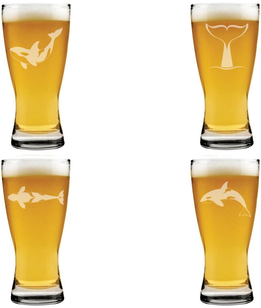 15 oz Beer Pilsner Glass Gift Set of 4 Orca Killer Whale Collection ...