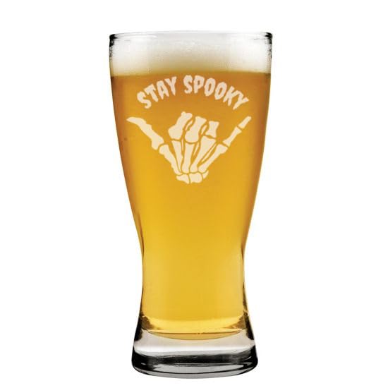 15 oz Beer Pilsner Glass Gift Stay Spooky Skeleton Hand Halloween ...