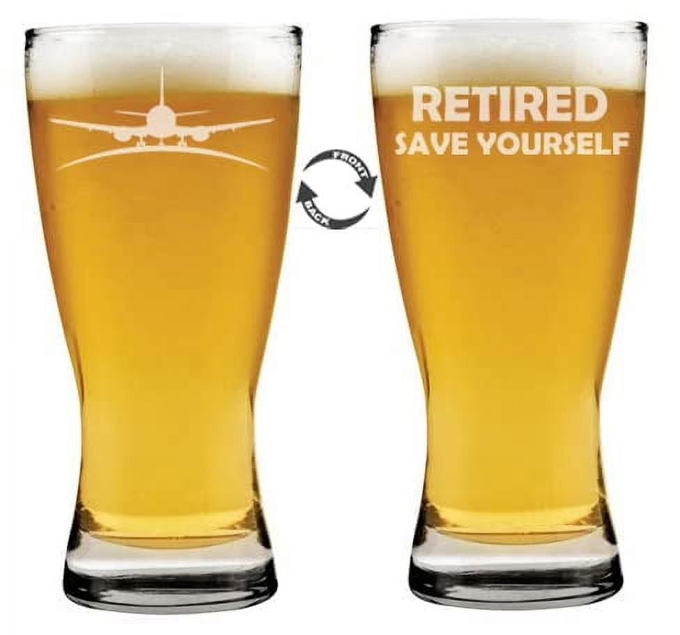 15 oz Beer Pilsner Glass Two Sided Retirement Gift Airplane Pilot ...