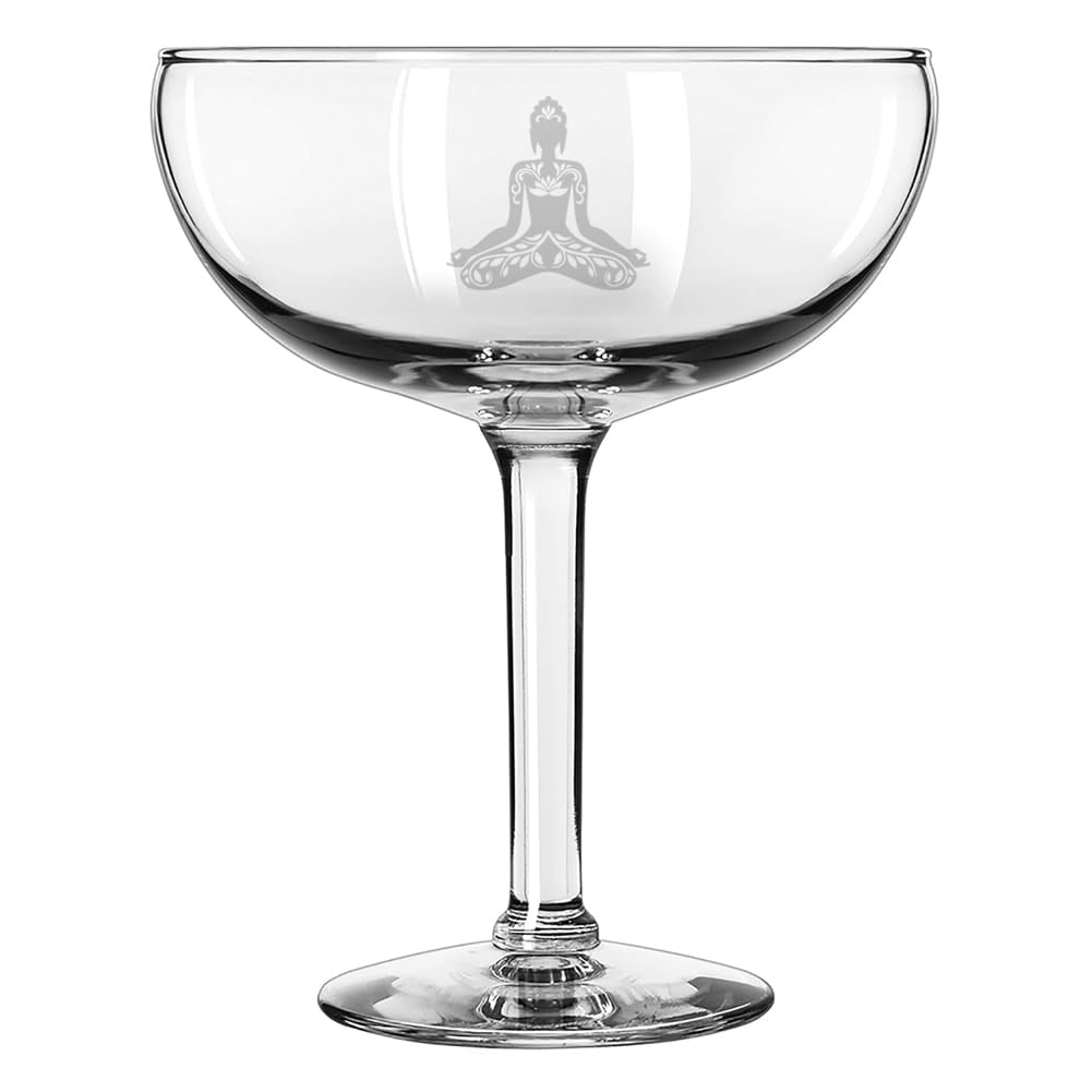 15 oz Coupe Cocktail Glass Gift Champagne Martini Margarita Buddha Yoga ...