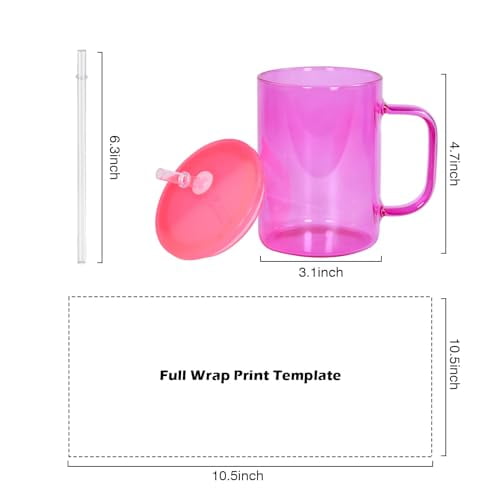 15 oz Sublimation Glass Blanks with Colorful Lid and Straw, 25 pack ...